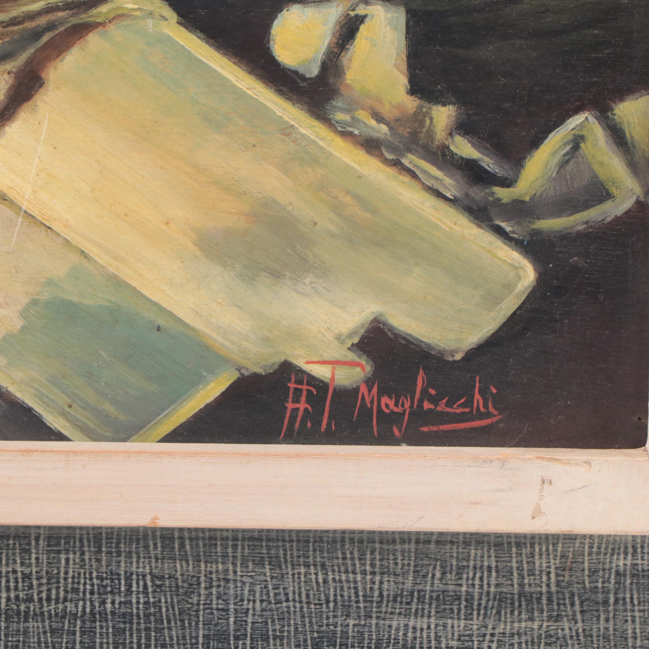 Teofilo Magliocchi Oil Painting Landscape by the Sea, Mid to Late 20th ...