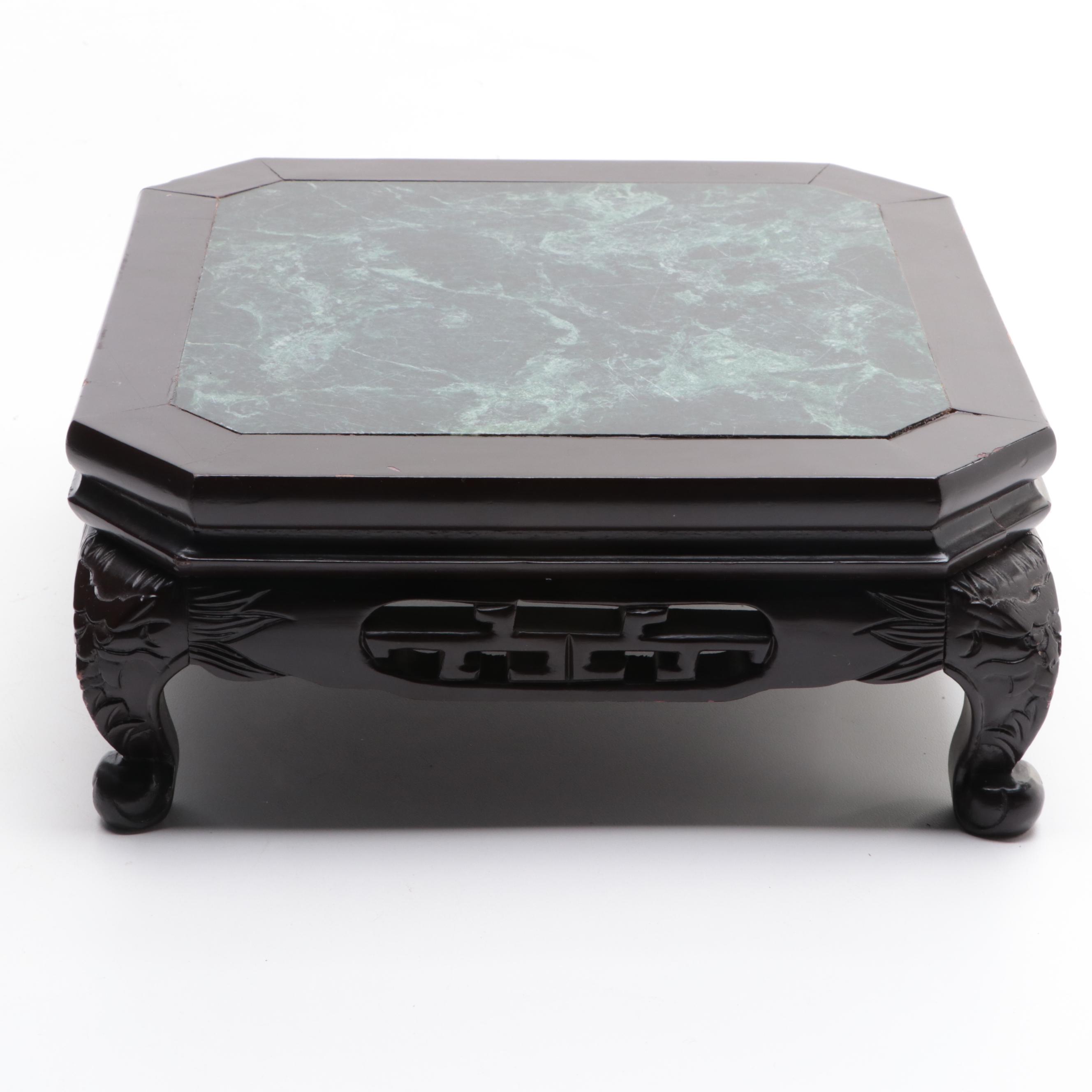 Chinese Carved Hardwood and Marble Display Plinth | EBTH
