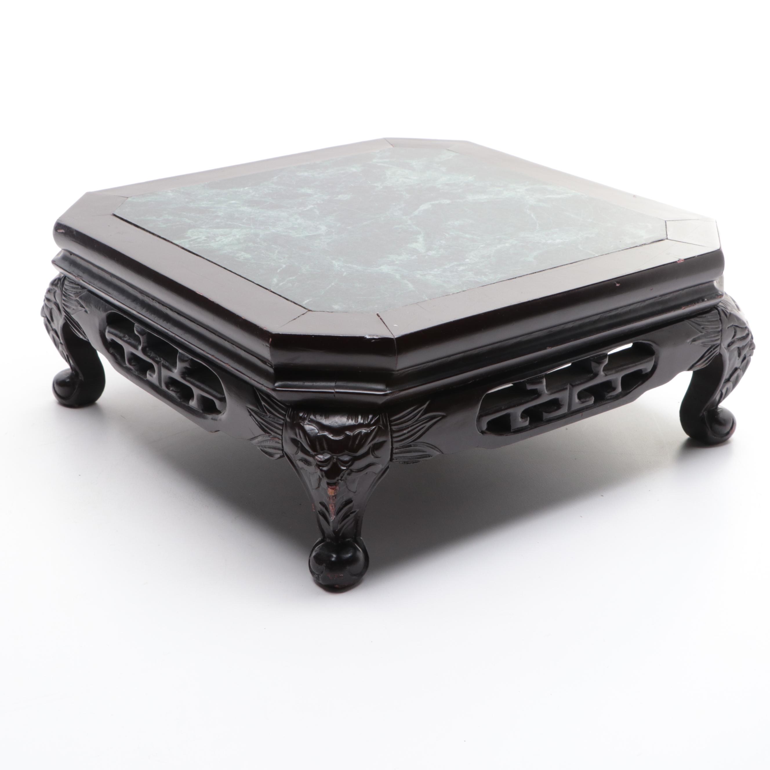 Chinese Carved Hardwood and Marble Display Plinth | EBTH