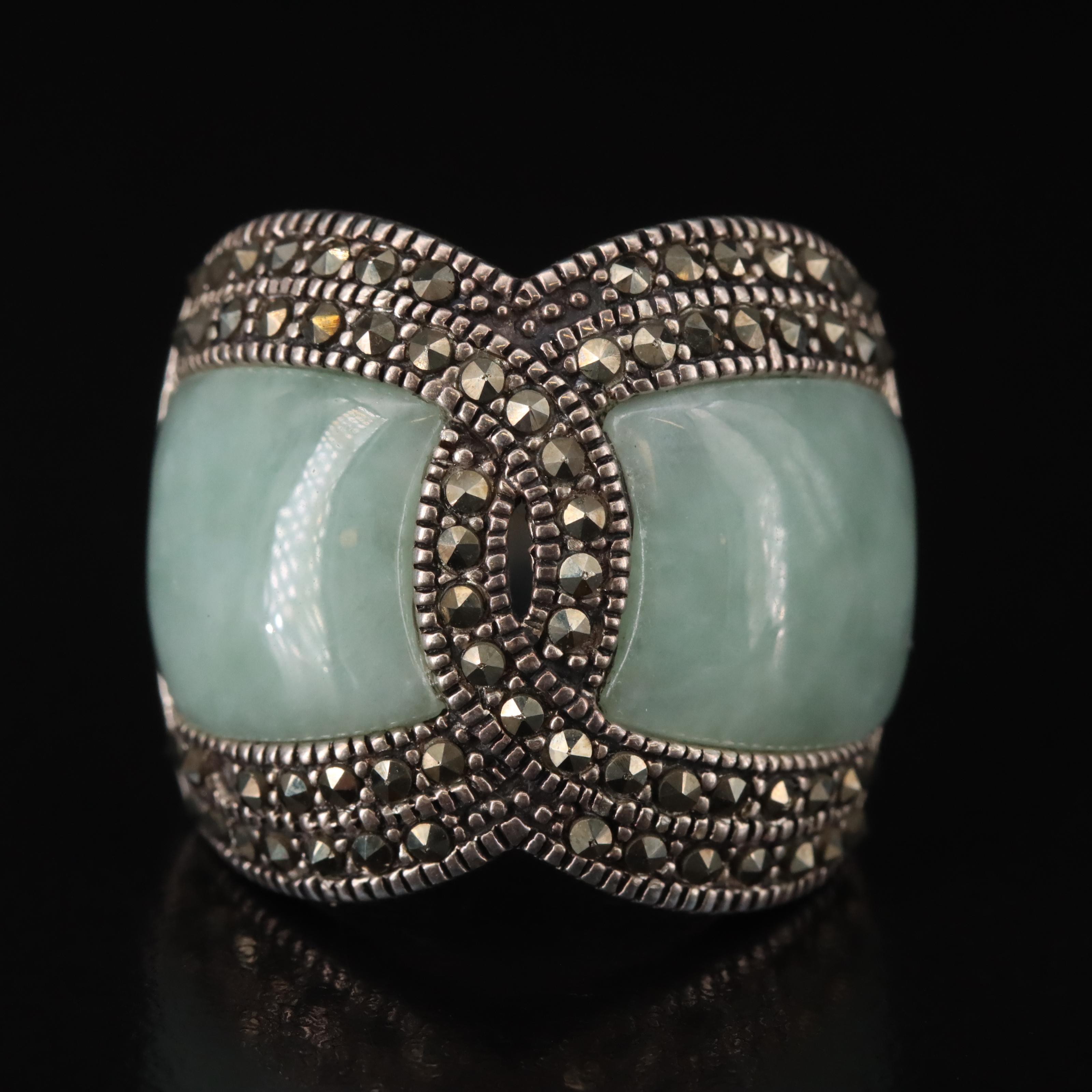 Sterling Jadeite and Marcasite Ring | EBTH