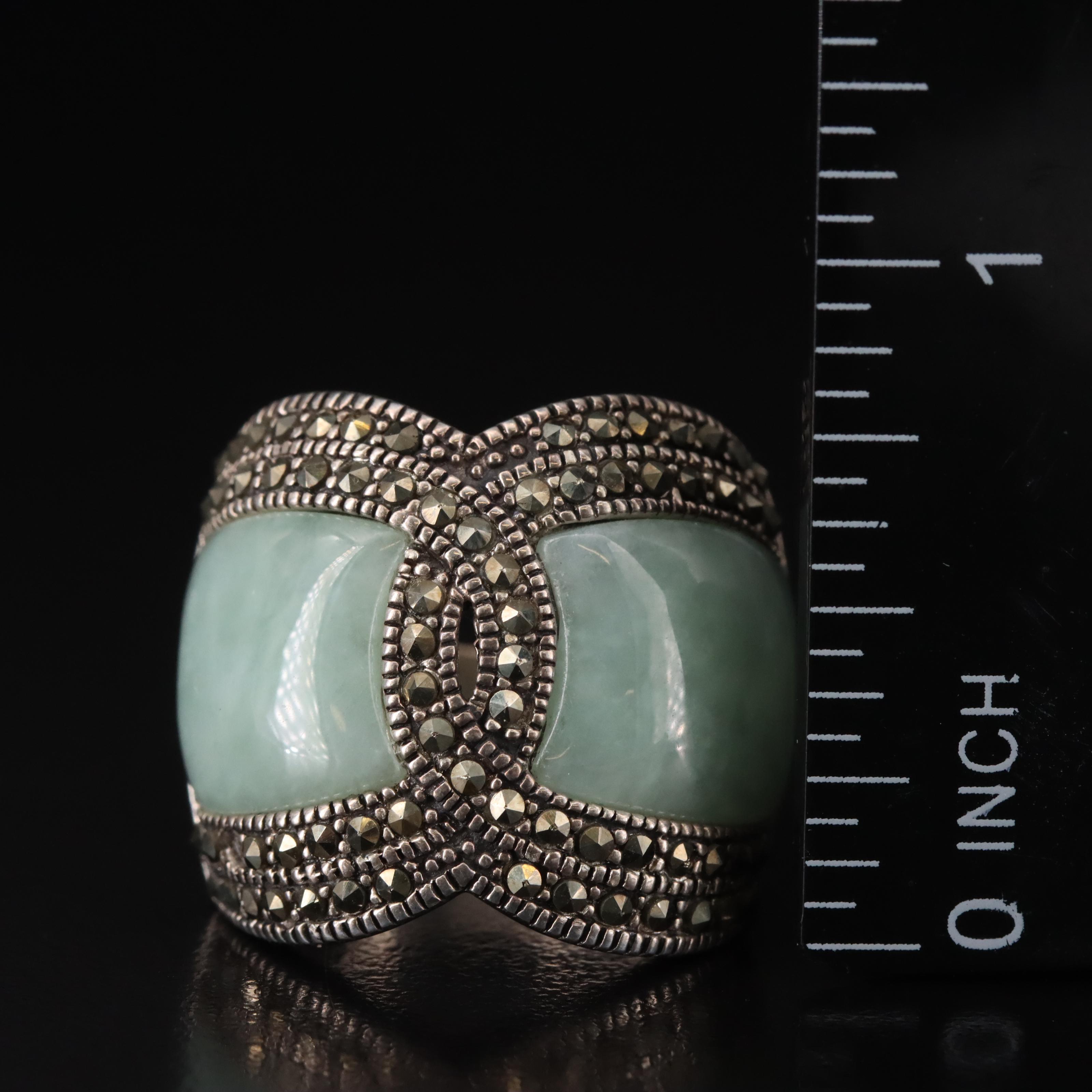 Sterling Jadeite and Marcasite Ring | EBTH