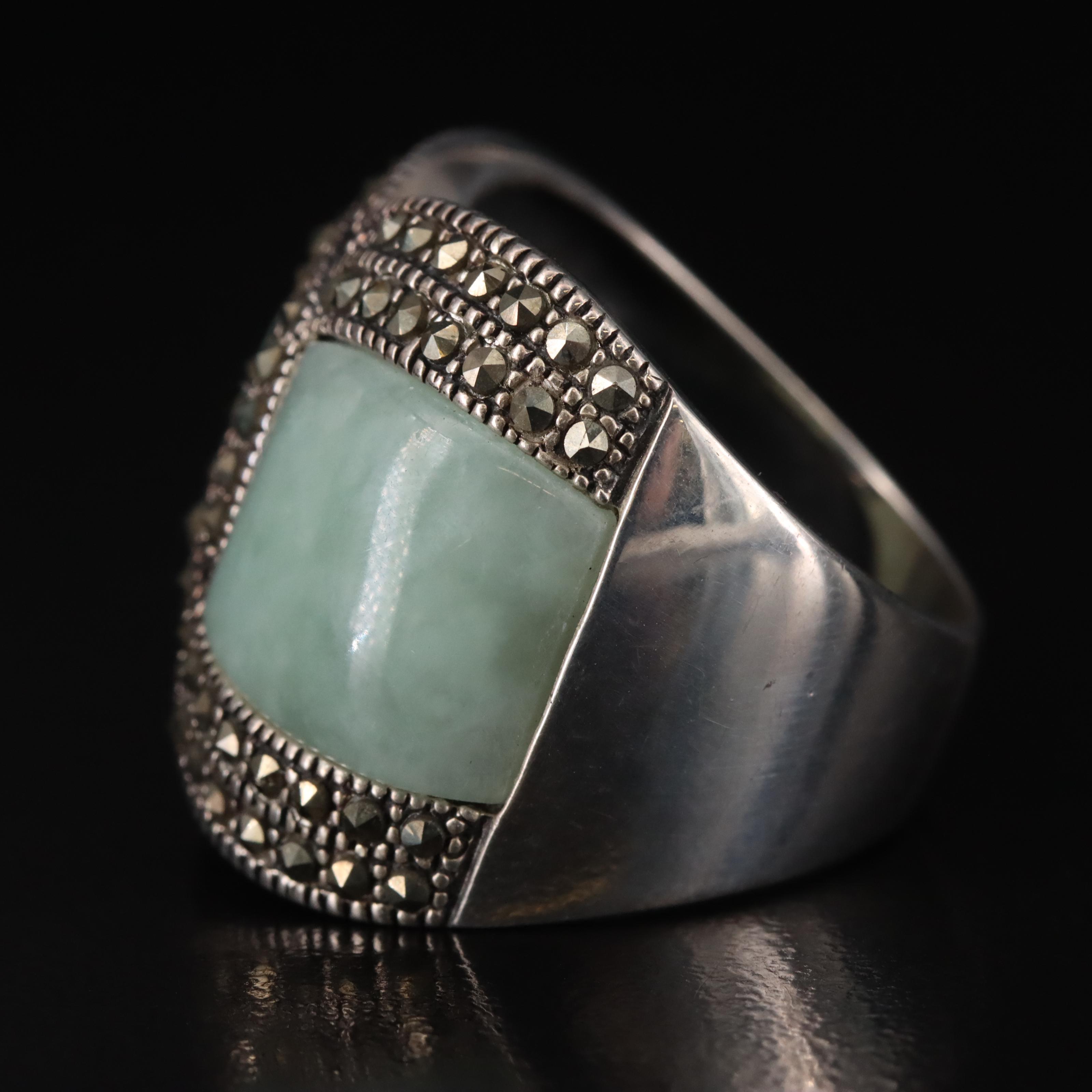 Sterling Jadeite and Marcasite Ring | EBTH