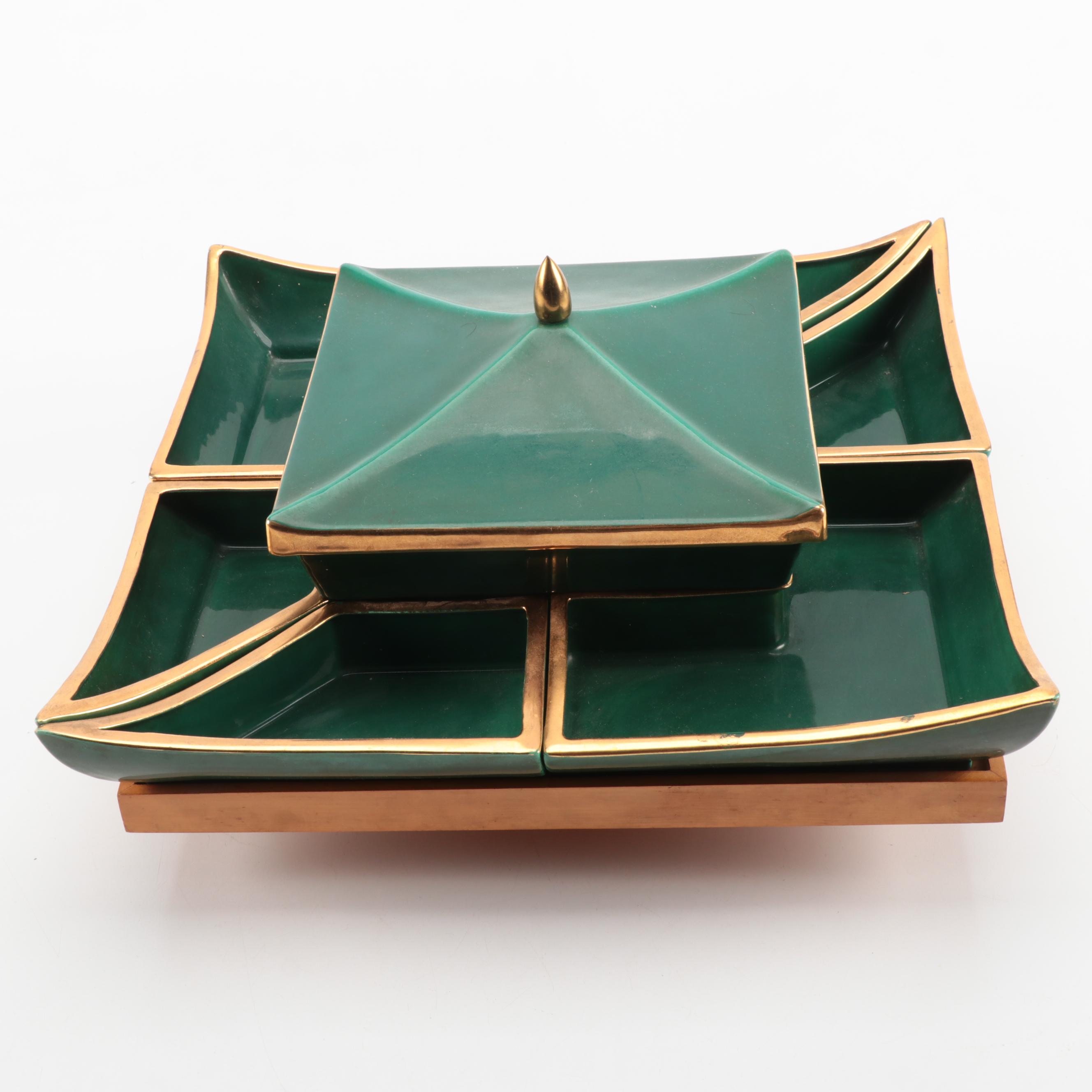 Mid Century Modern Pagoda Style Rotating Ceramic Chip and Dip | EBTH