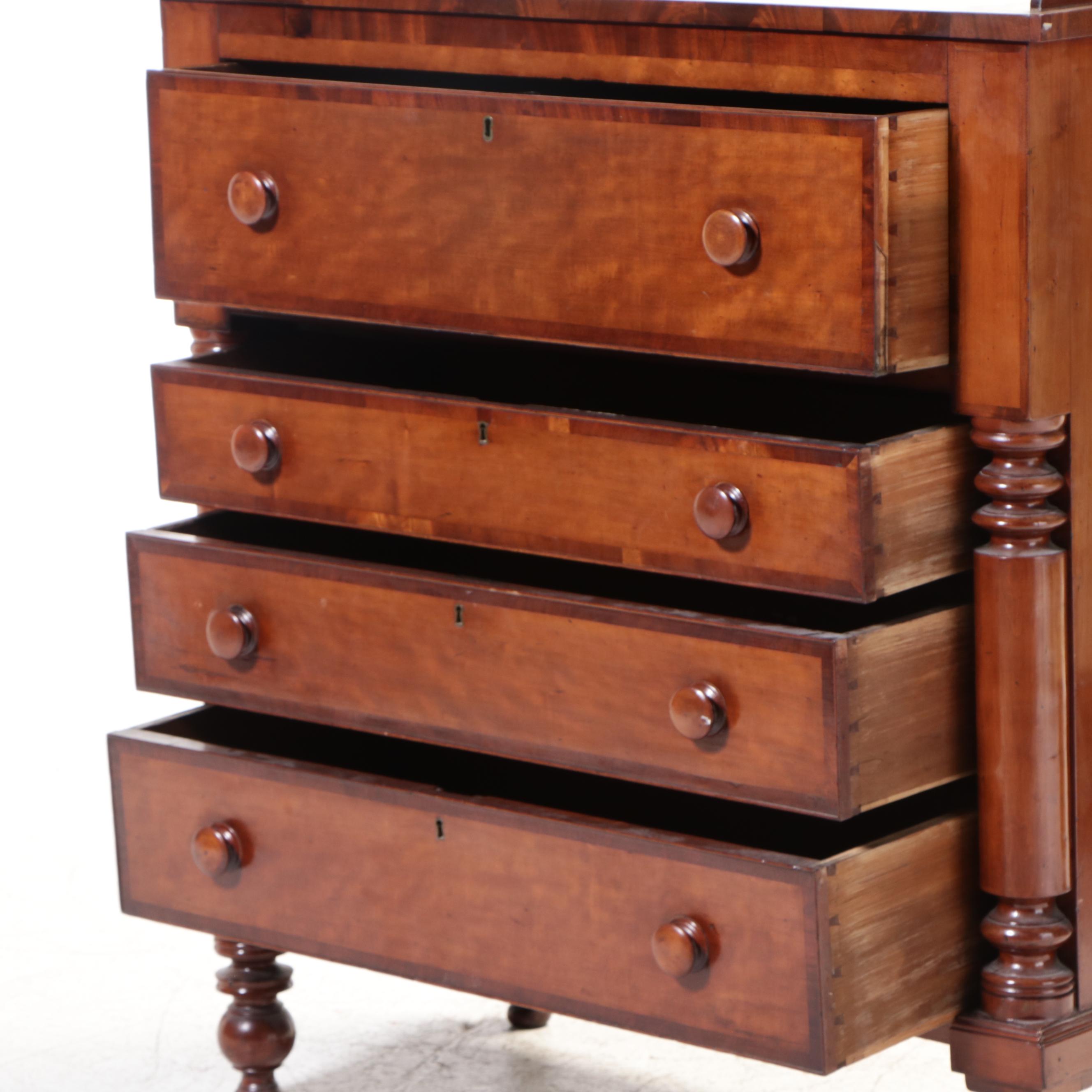 American Empire Mahogany Banded Cherry Chest, 19th Century | EBTH