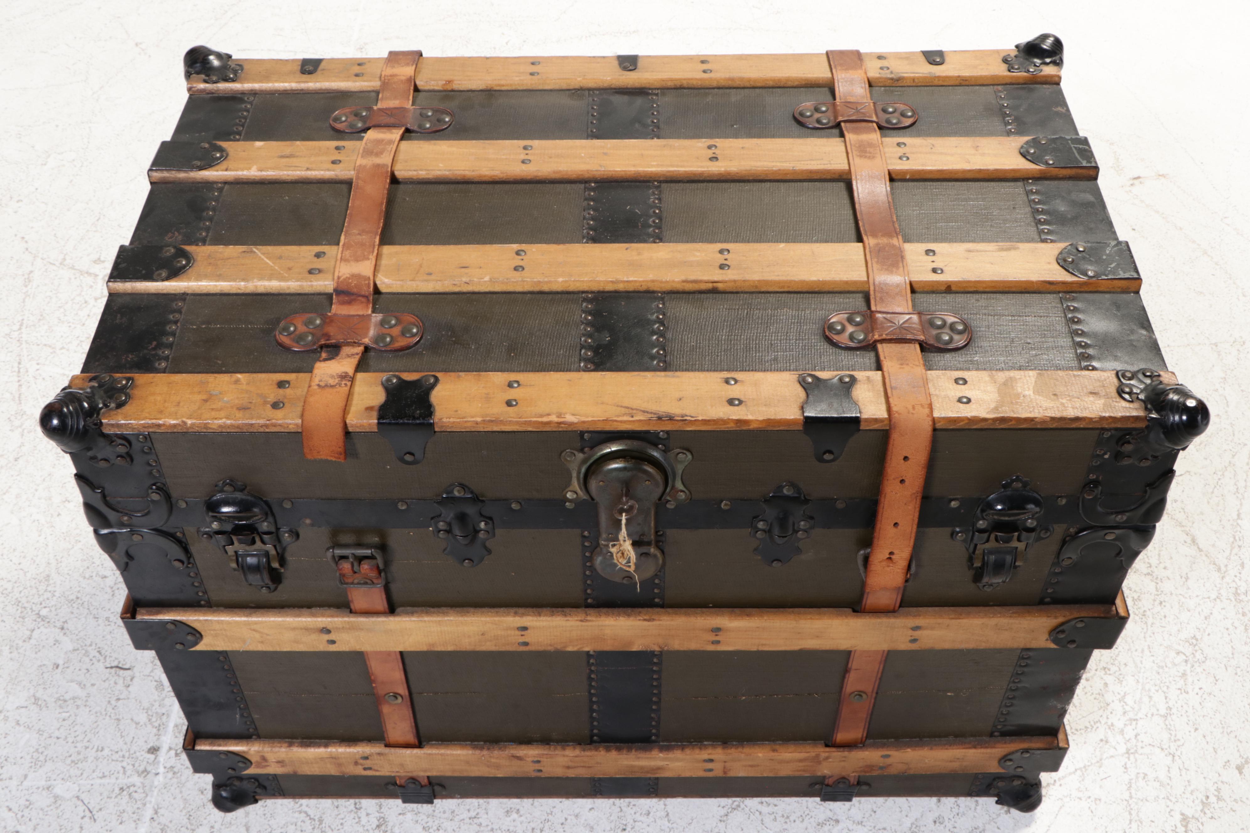 M. Drucker Late Victorian Canvas-Lined and Slatted Wood Flat-Top ...
