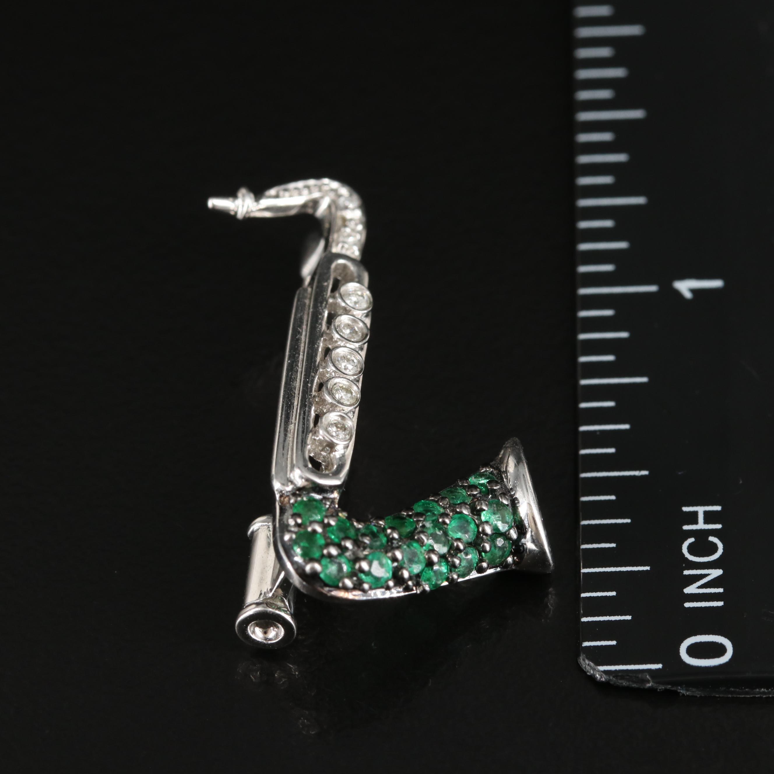 14K Emerald and Diamond Saxophone Brooch | EBTH