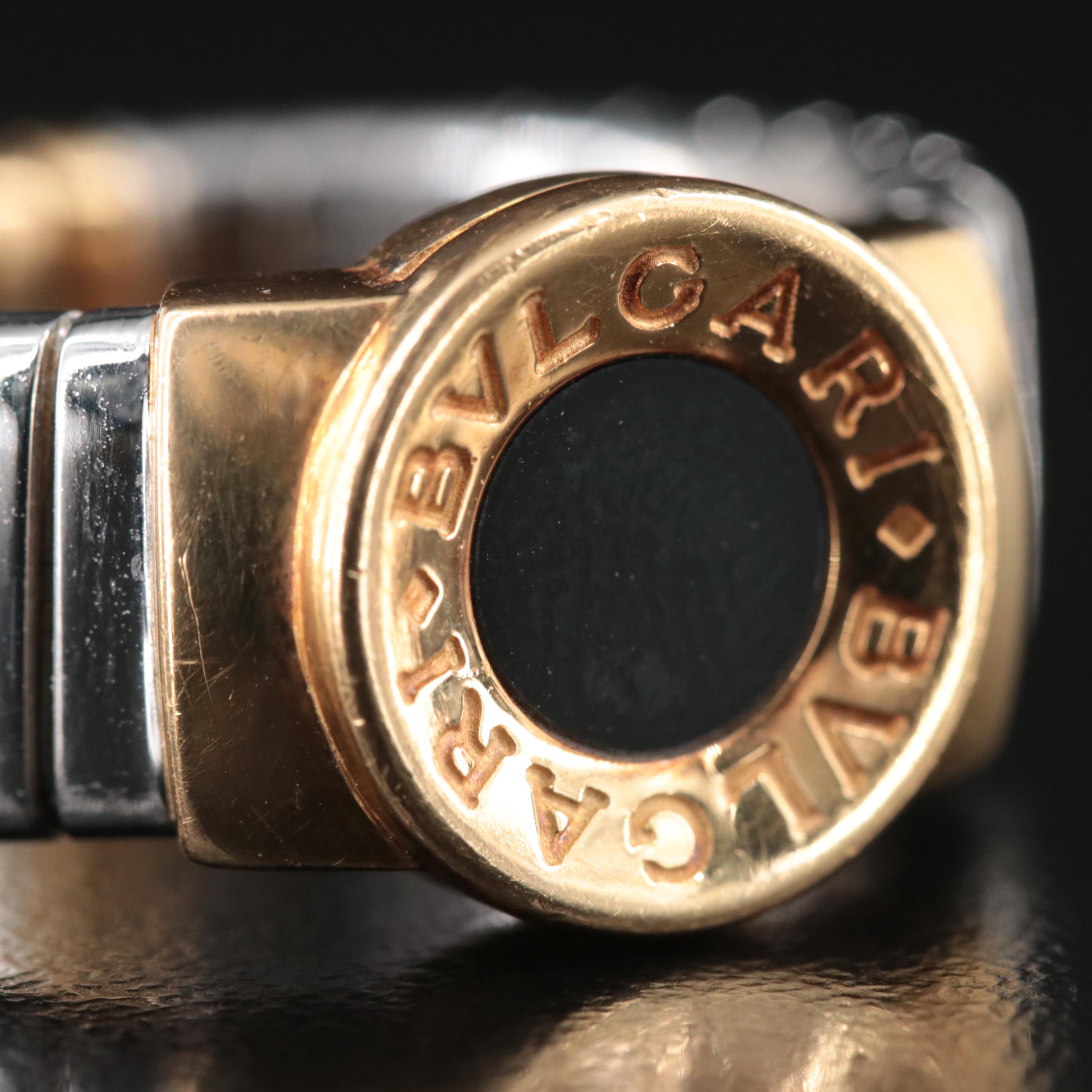 BVLGARI 18K and Stainless Steel Black Onyx Tubogas Ring | EBTH