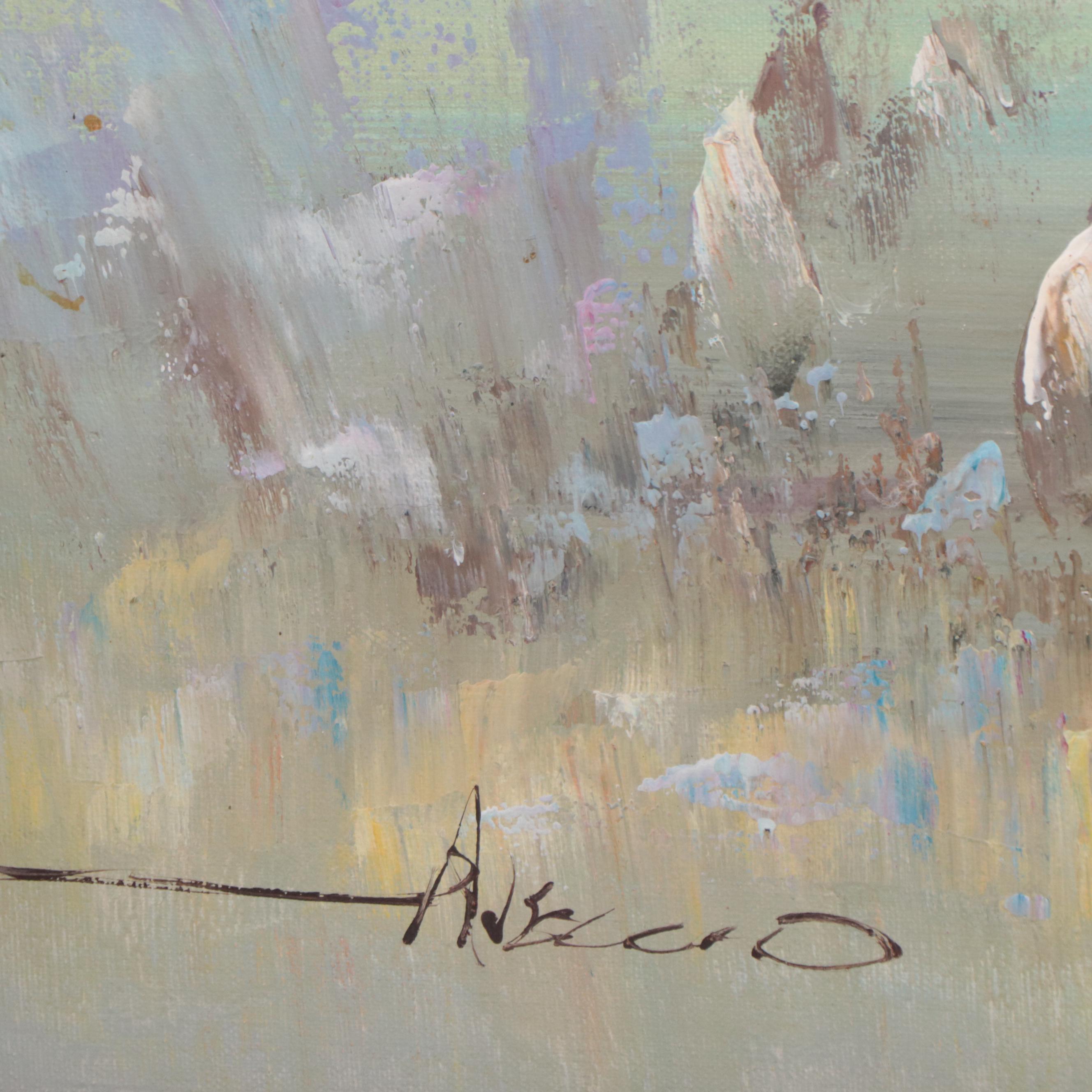 Impressionistic Style Oil Painting of Horse Racing, Late 20th Century ...