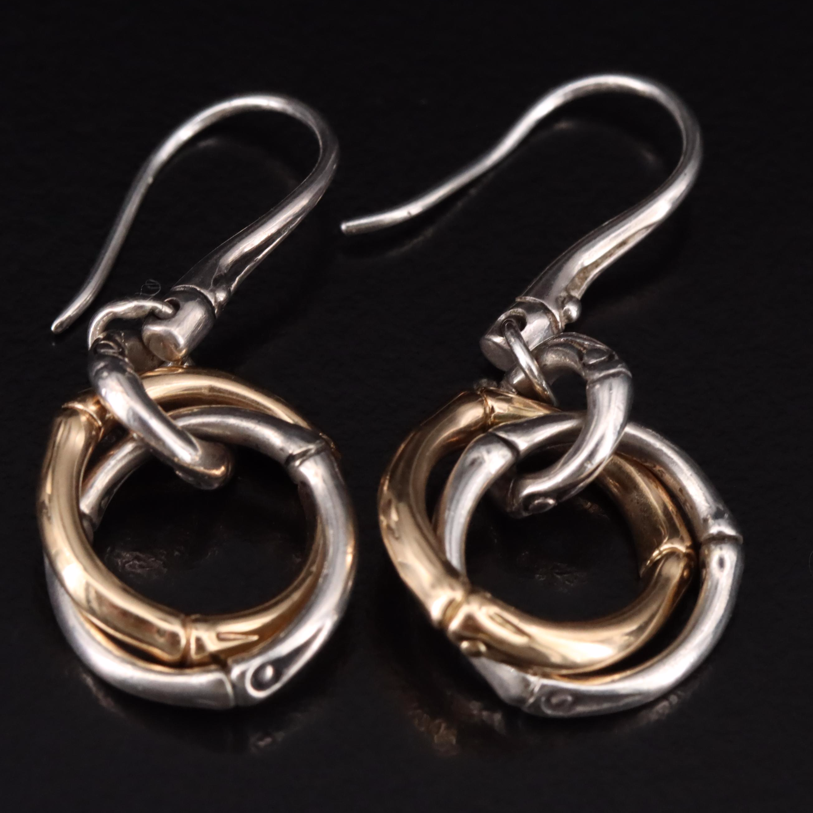John Hardy "Bamboo" Sterling and 18K Interlocking Circles Earrings | EBTH