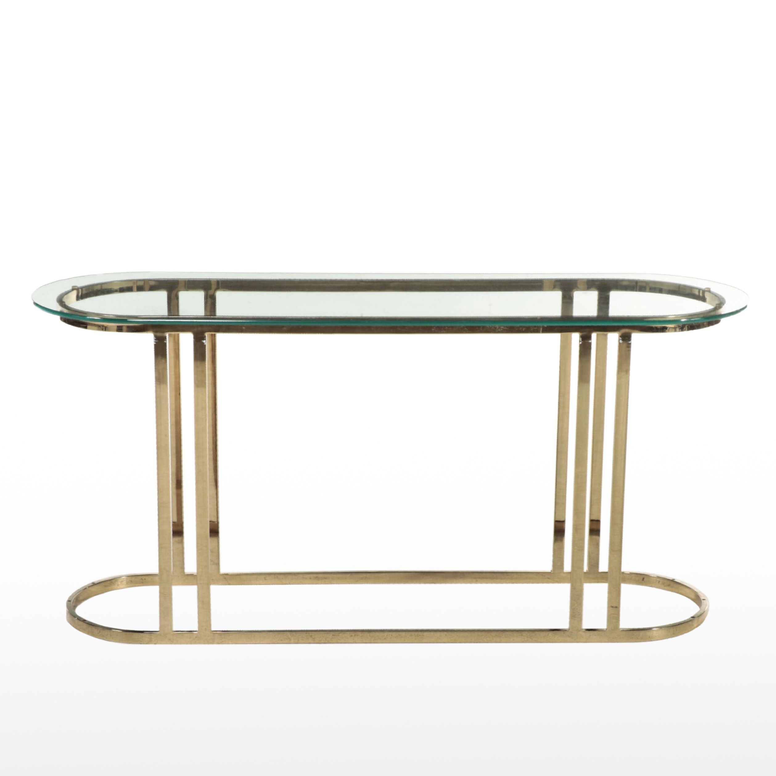 Post Modernist Brass-Patinated Metal and Glass Top Console Table | EBTH