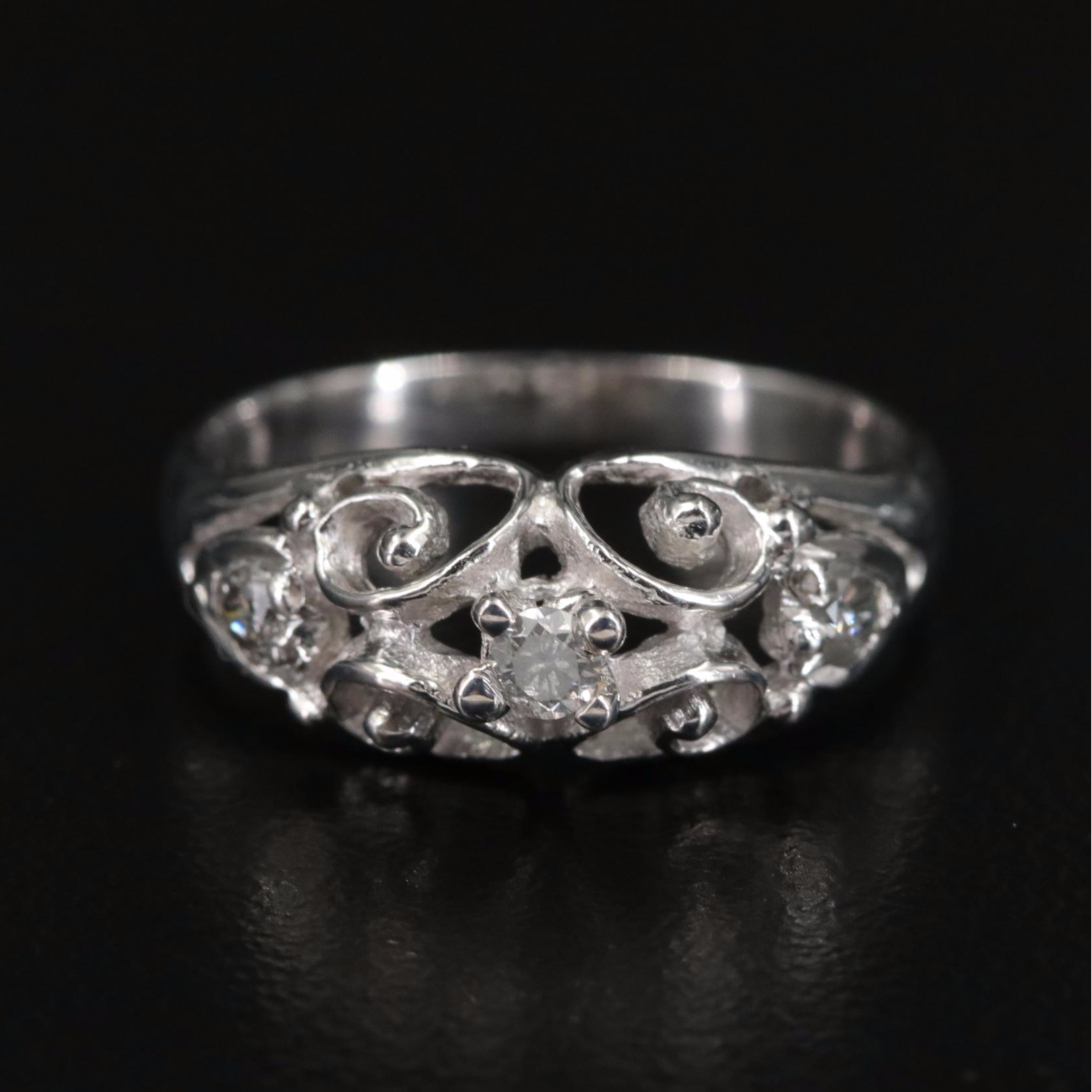 Sterling Diamond Scrollwork Ring | EBTH