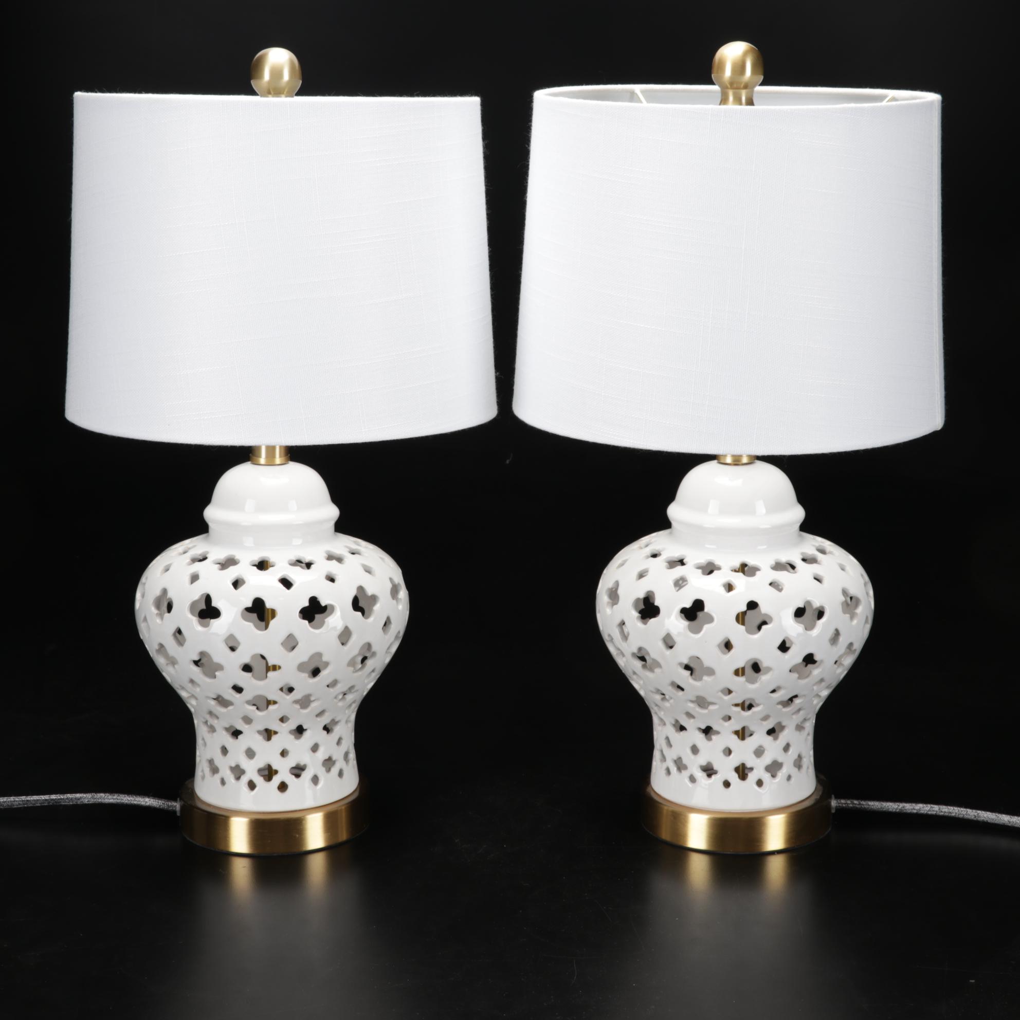Pair of Jonathan Y Ceramic "Quatrefoil Fretwork" Table Lamp | EBTH