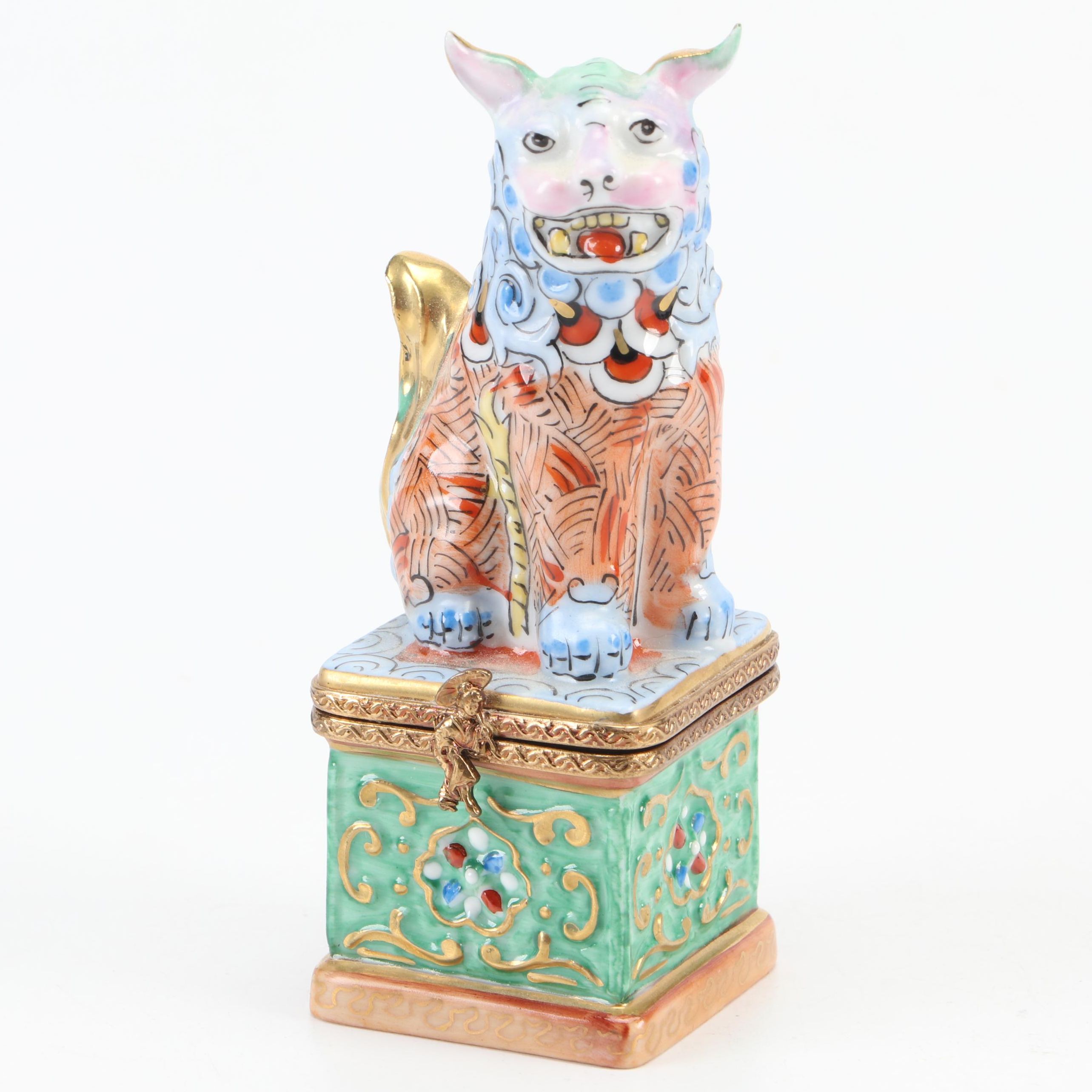 Rochard Guardian Lion Enameled Porcelain Limoges Box | EBTH