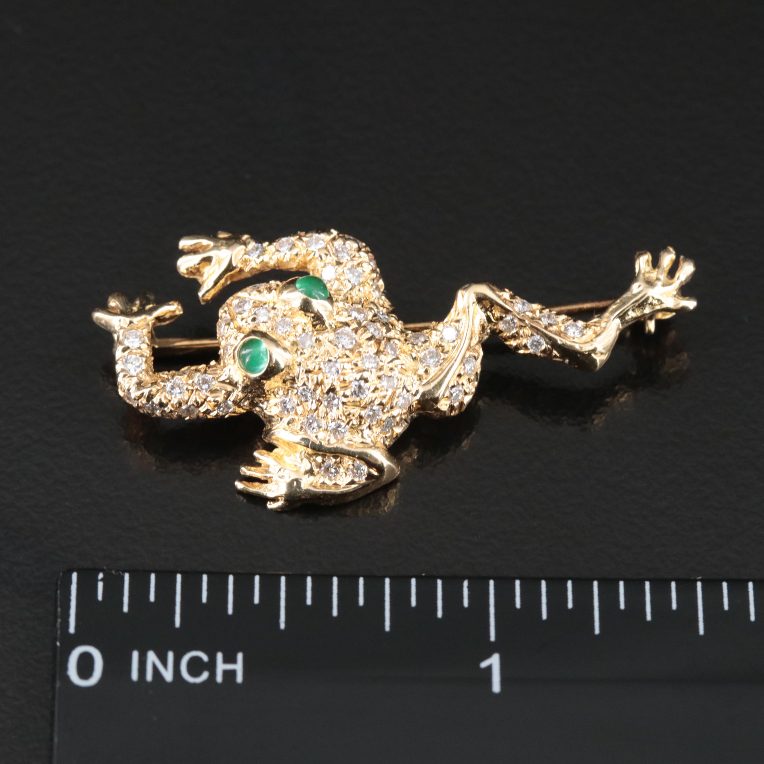 18K Diamond Frog Brooch with Emerald Eyes | EBTH