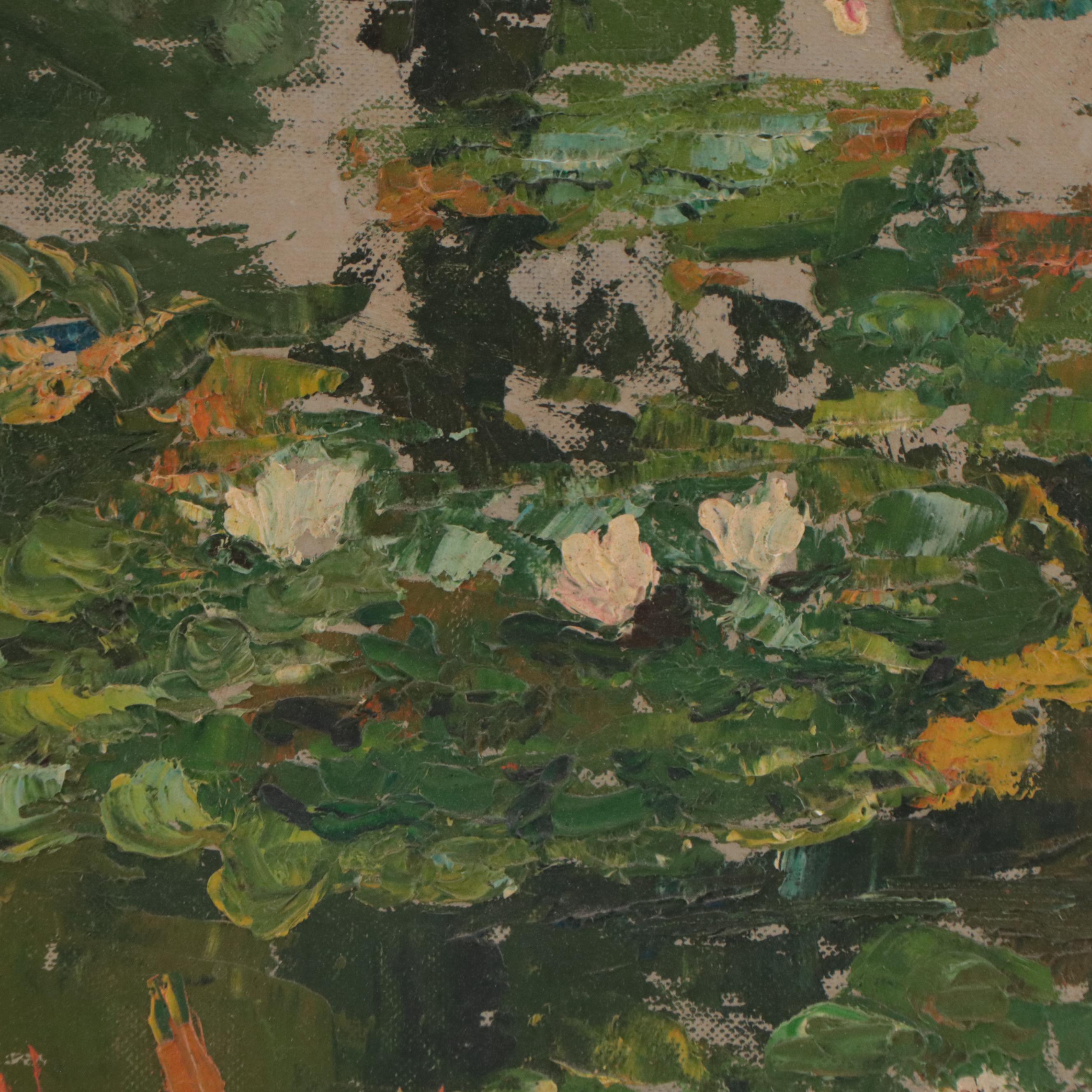 Mai Hoffer Oil Painting of Pond Landscape, Late 20th Century | EBTH