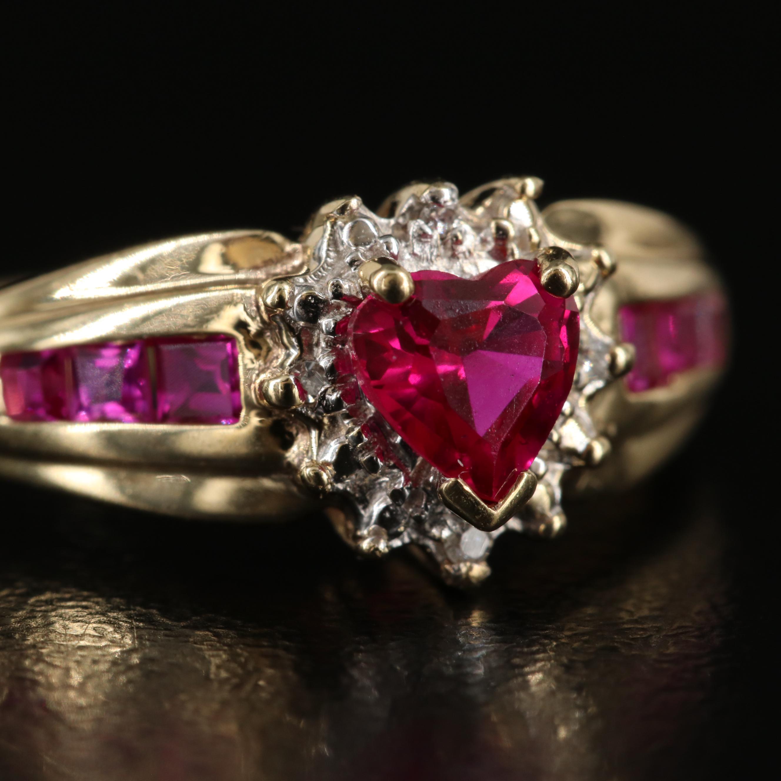 10K Ruby and Diamond Heart Ring | EBTH