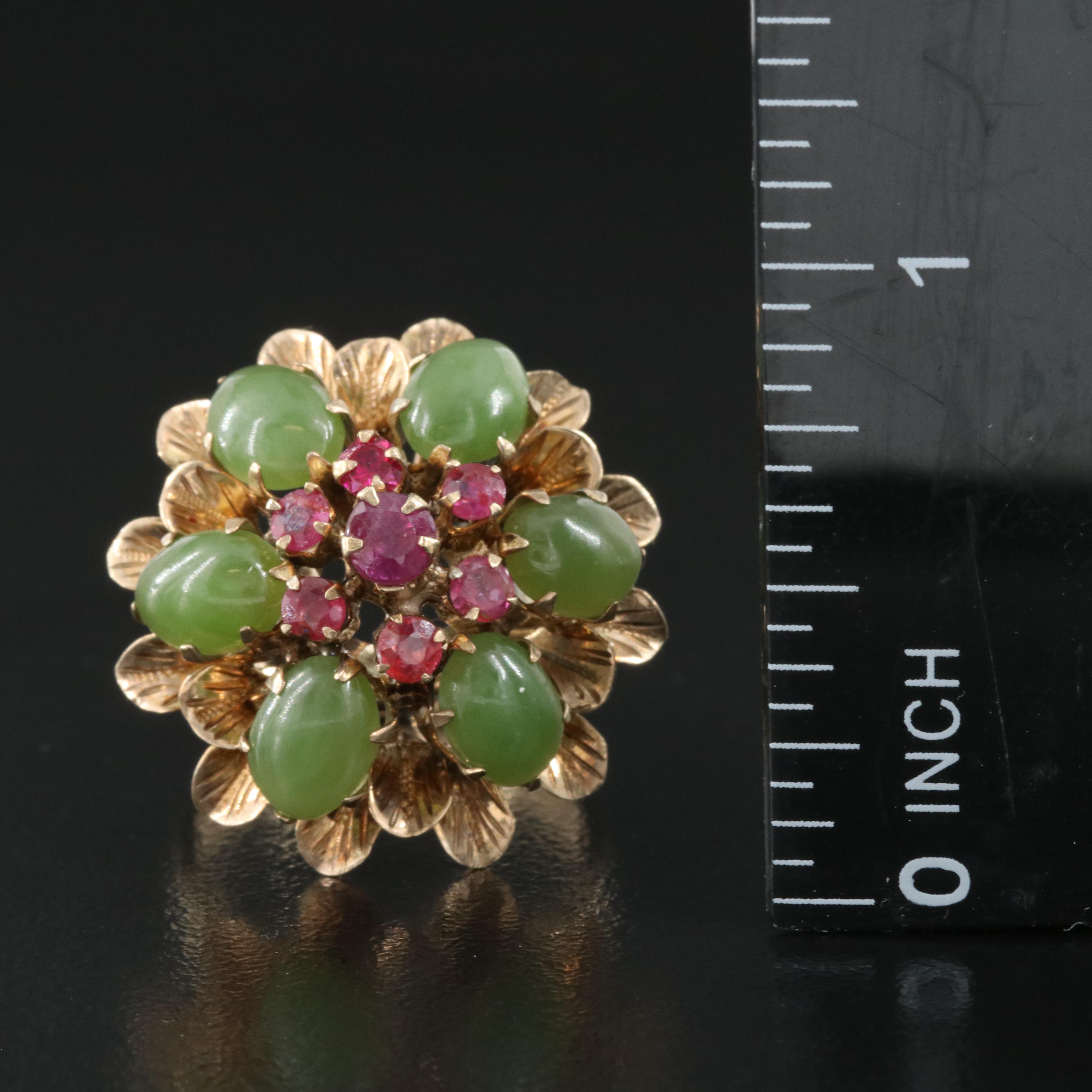 10K Ruby and Nephrite Floral Ring | EBTH