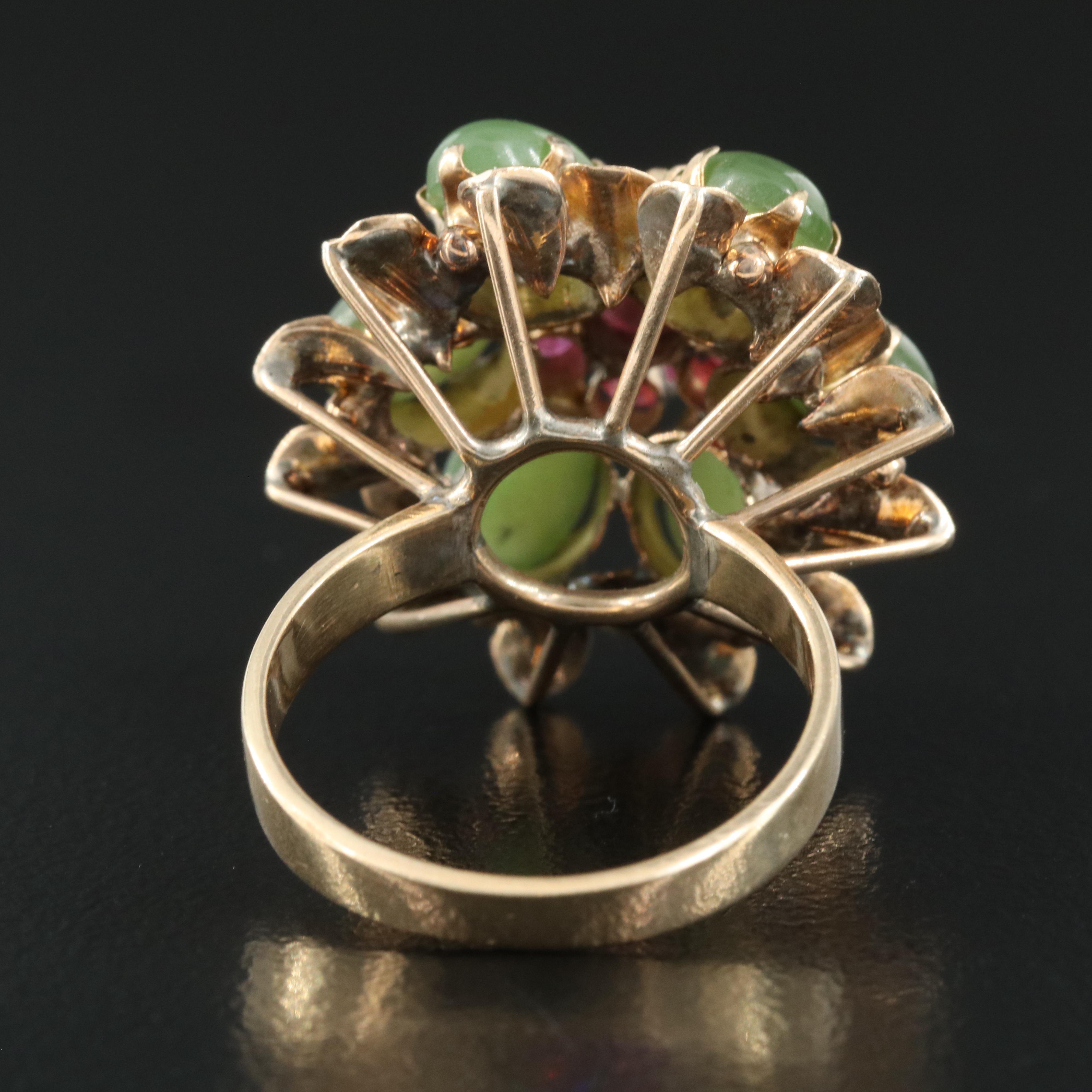10K Ruby and Nephrite Floral Ring | EBTH