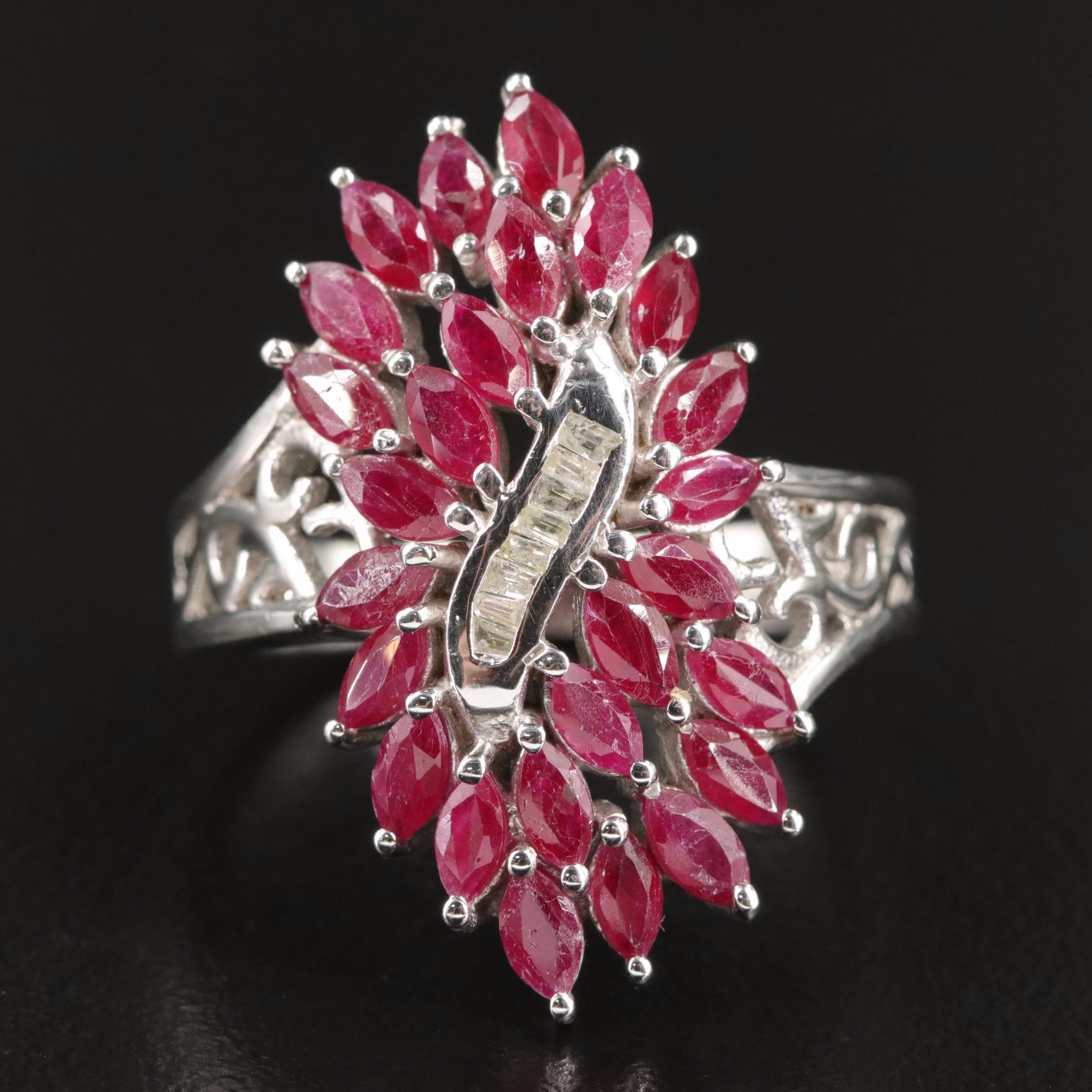 Sterling Ruby and Diamond Fire Burst Ring | EBTH