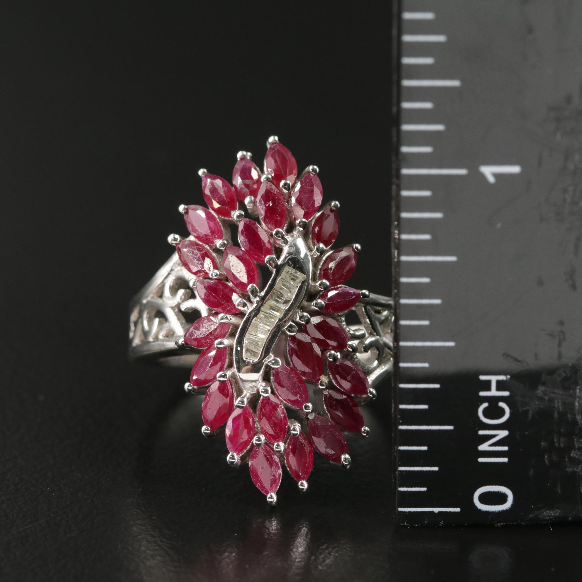Sterling Ruby and Diamond Fire Burst Ring | EBTH