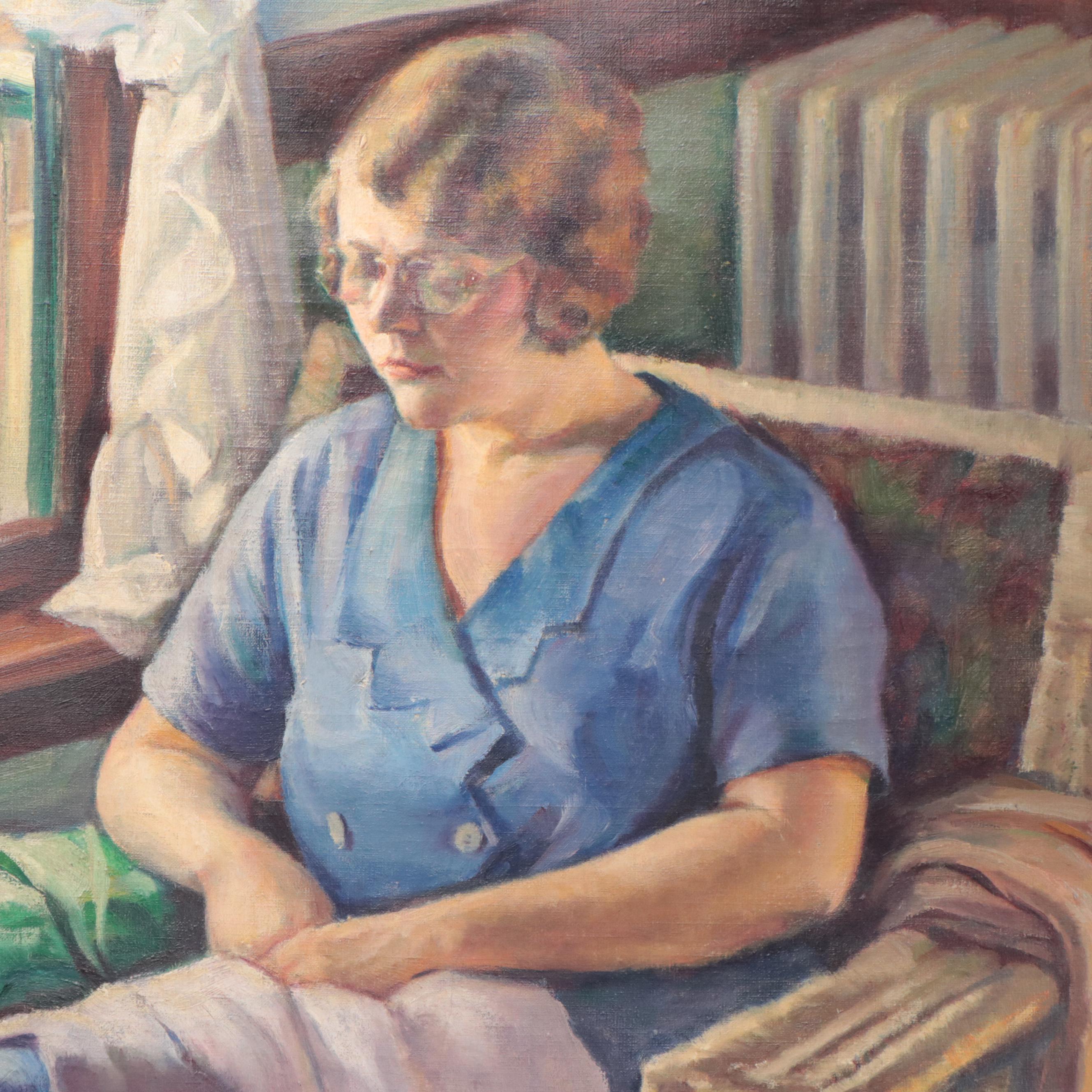 A. Melvin Phillips Oil Painting Portrait of Woman in Repose, 1921 | EBTH