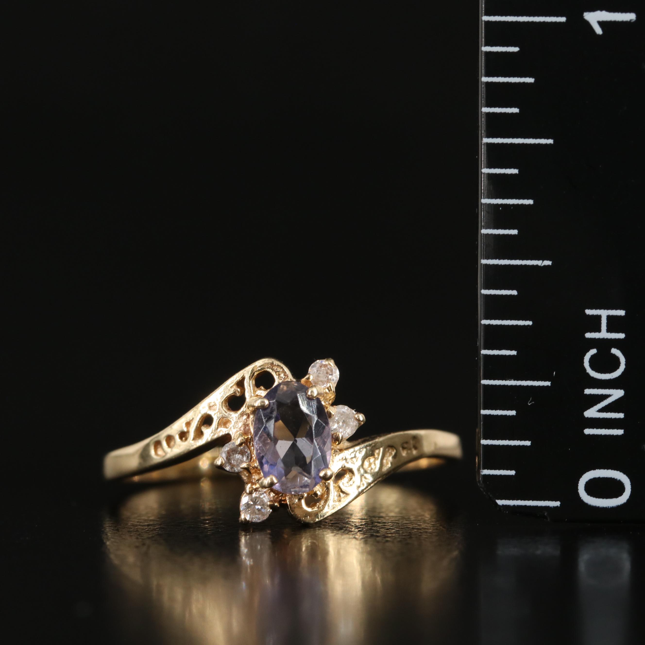 14K Iolite and Diamond Scrollwork Ring | EBTH