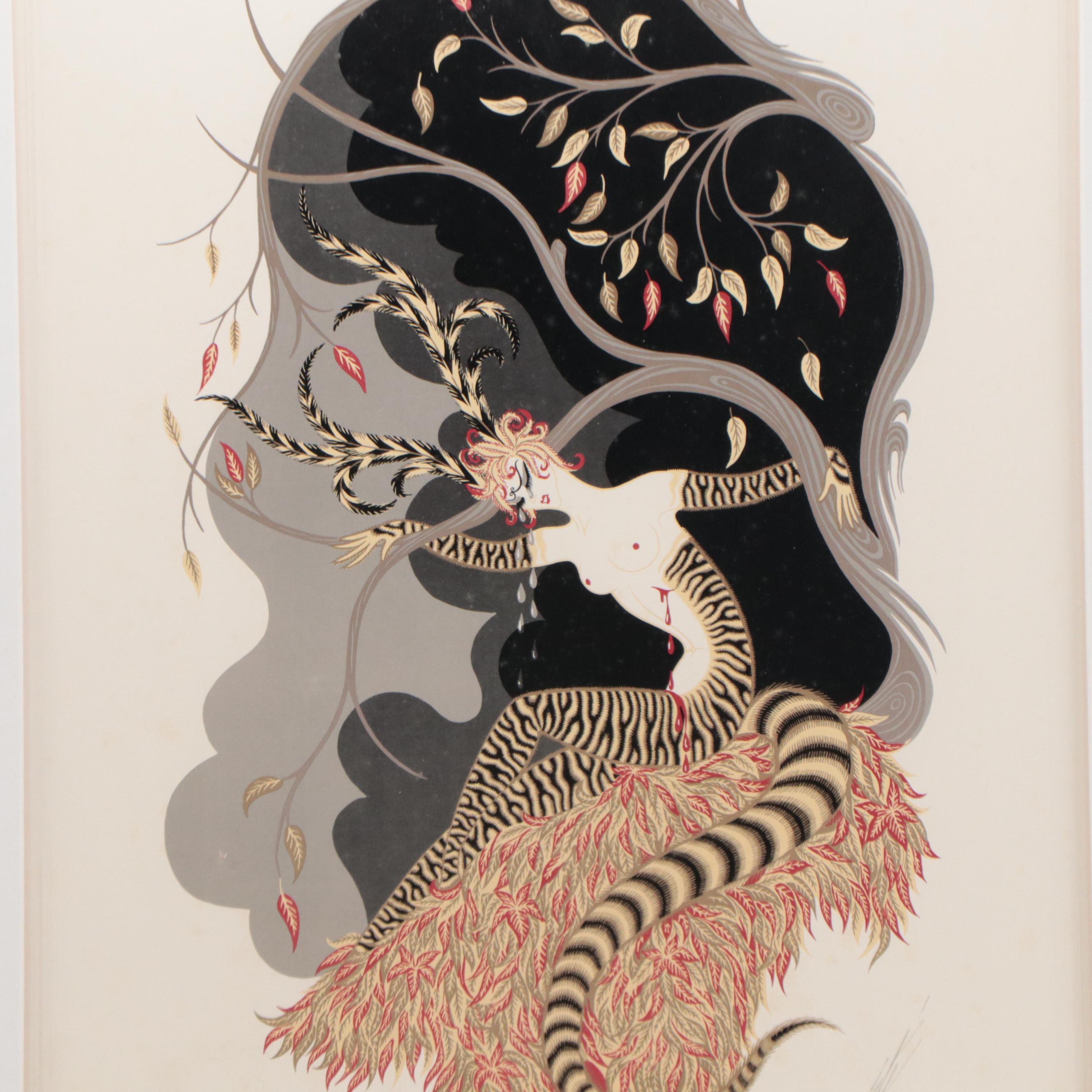 Lithograph After Erté "Tiger Lady in Tree" | EBTH