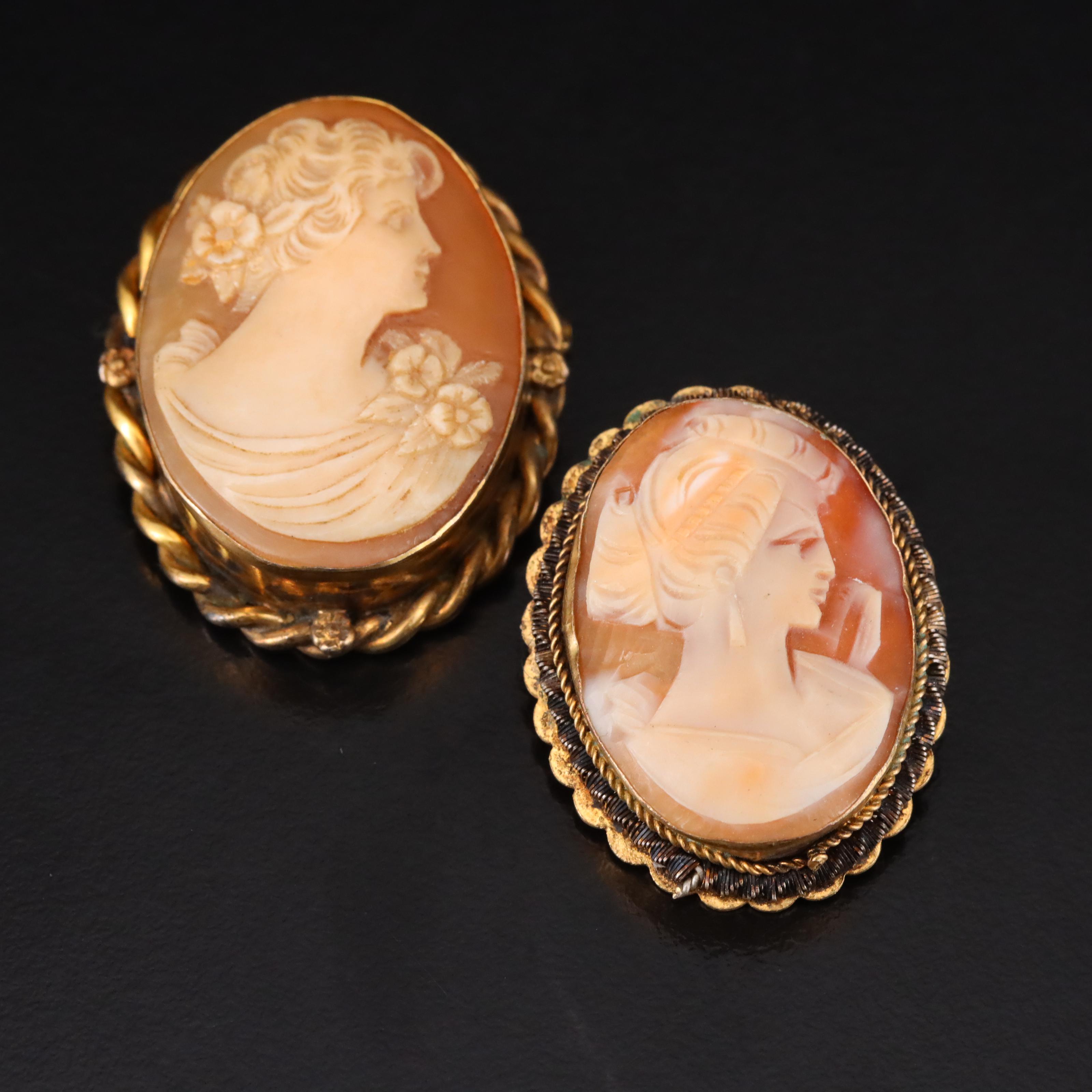 Vintage Shell Cameos Brooches and Earrings Including Gold-Filled | EBTH