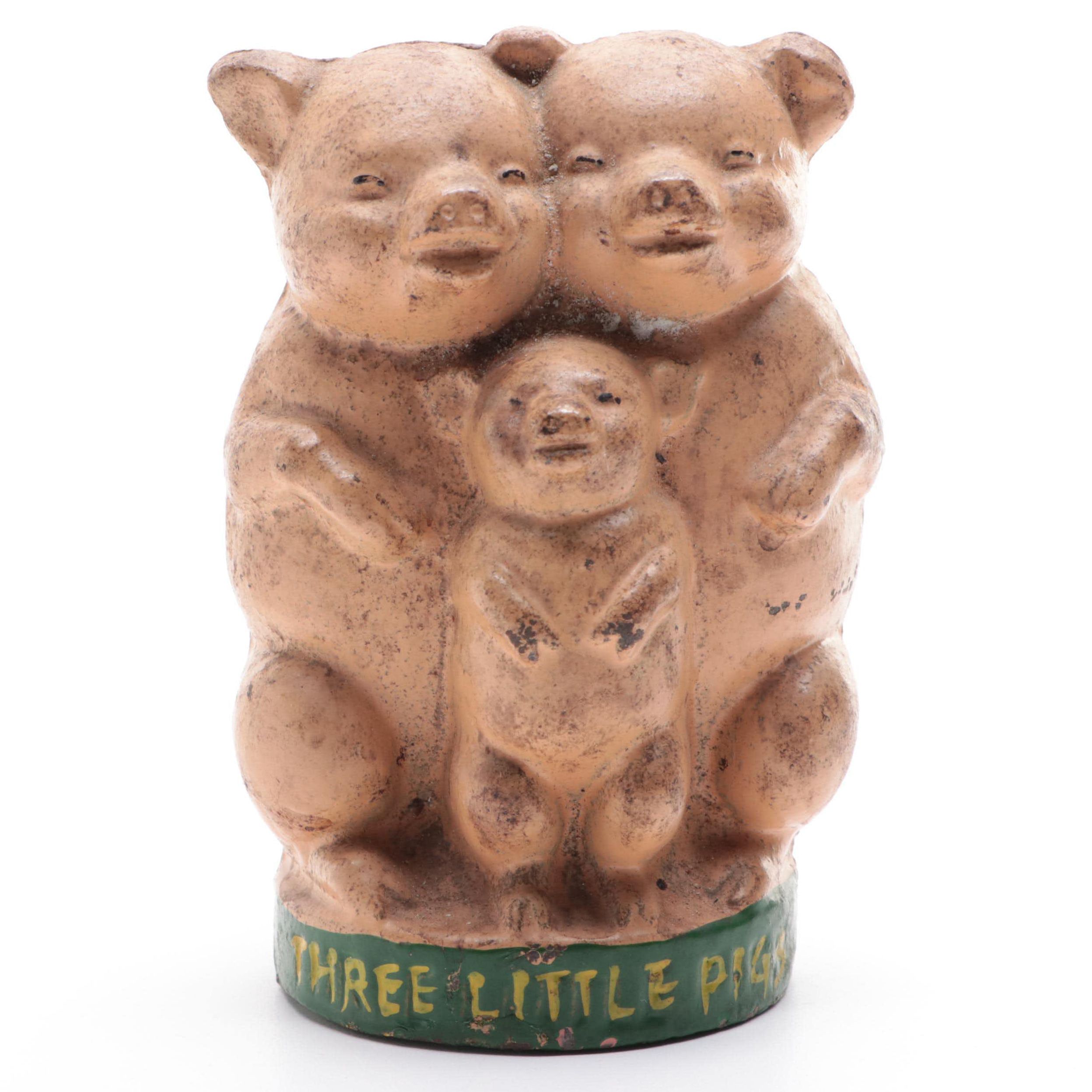 "Three Little Pigs" Cold-Painted Cast Iron Coin Bank, Mid-20th Century ...