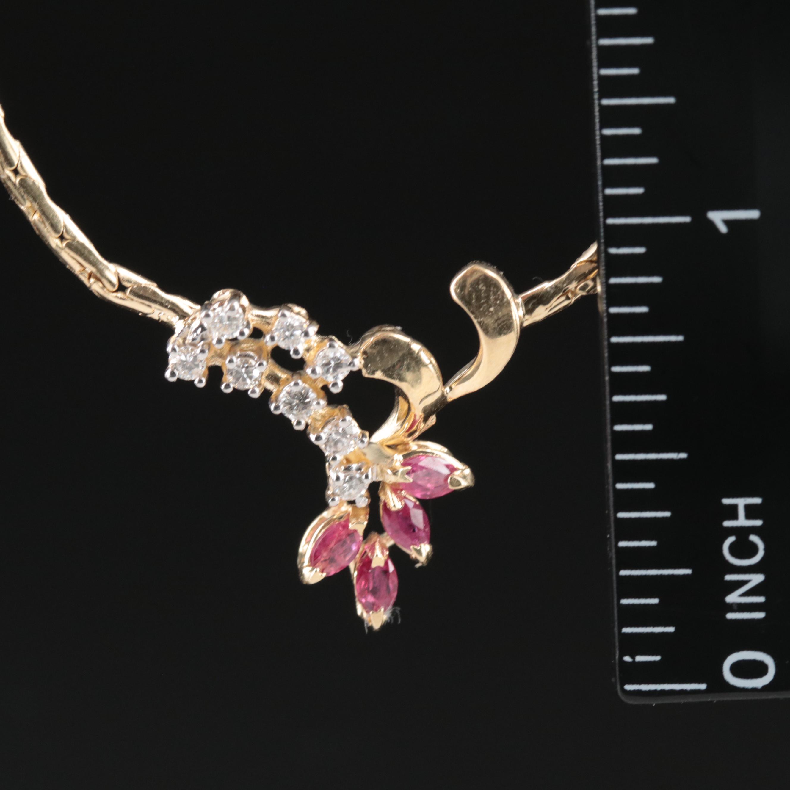 14K Ruby and Diamond C Link Necklace | EBTH