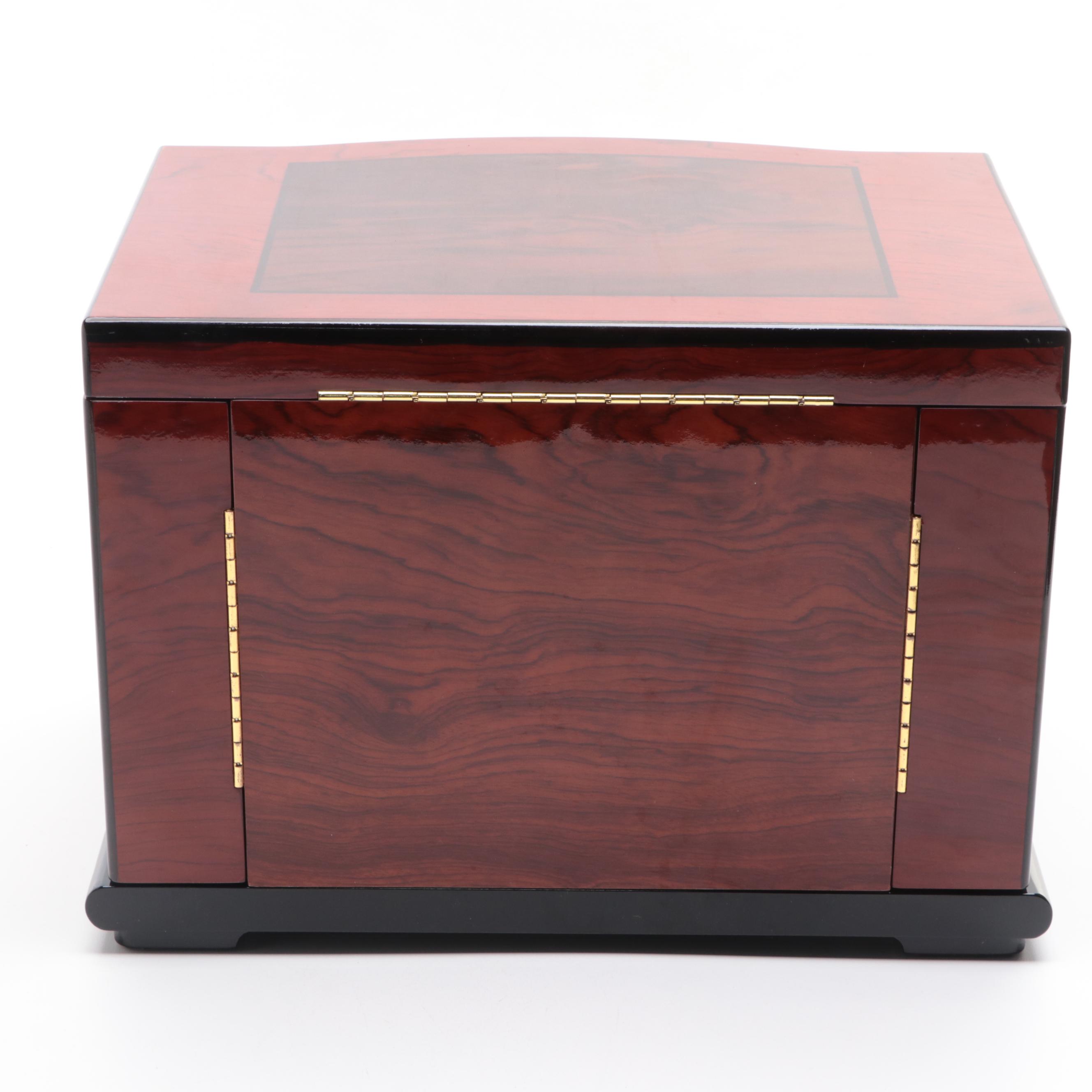 Jere High Gloss Finish Burl Wood Jewelry Box with Three Drawers | EBTH