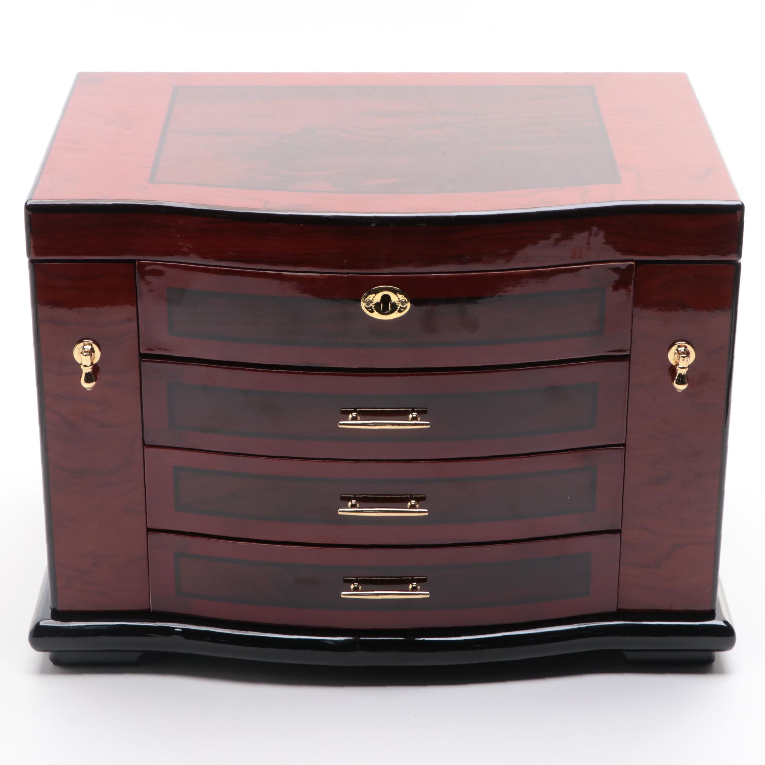 Jere High Gloss Finish Burl Wood Jewelry Box with Three Drawers | EBTH