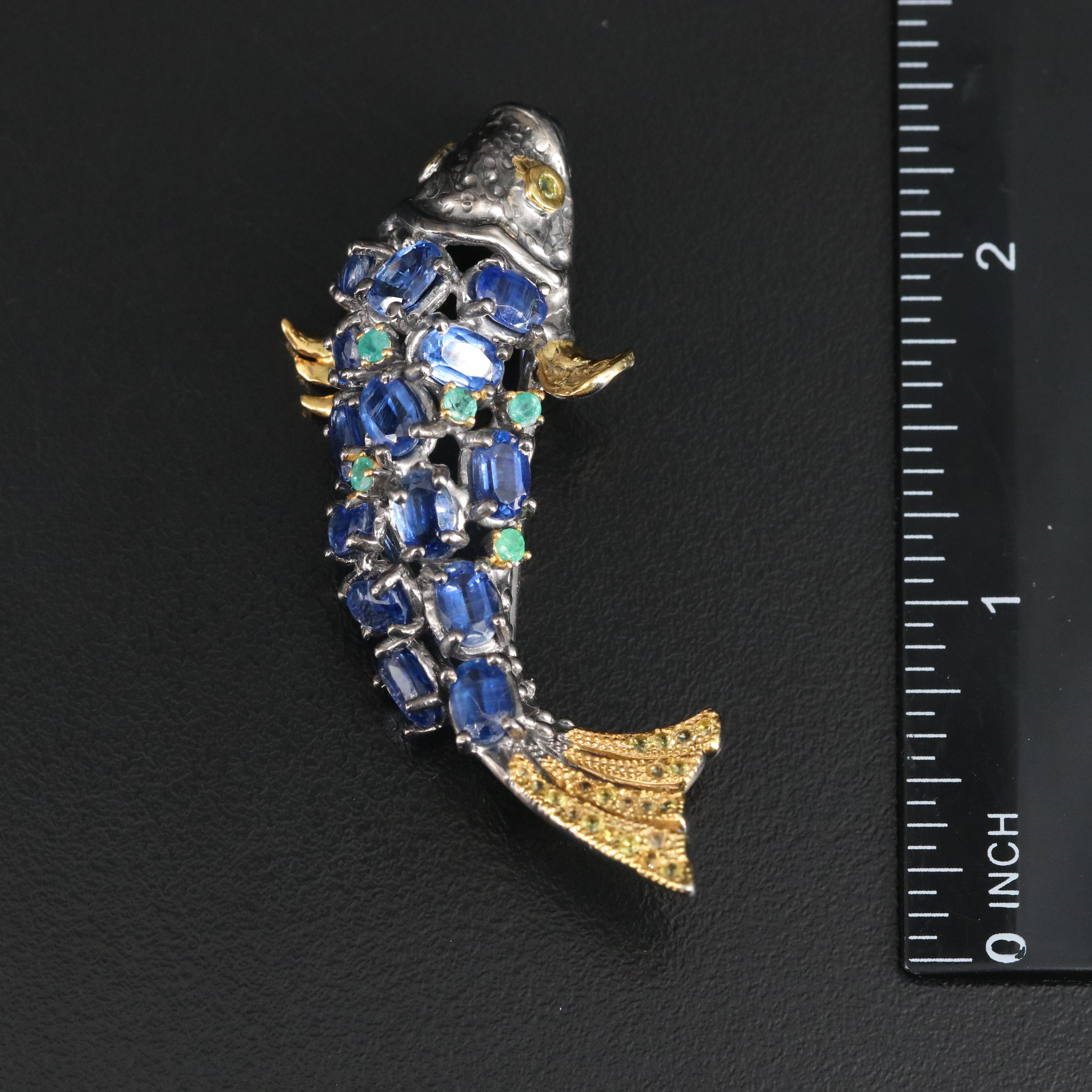 Sterling Koi Fish Brooch Including Kyanite, Sapphire and Emerald | EBTH