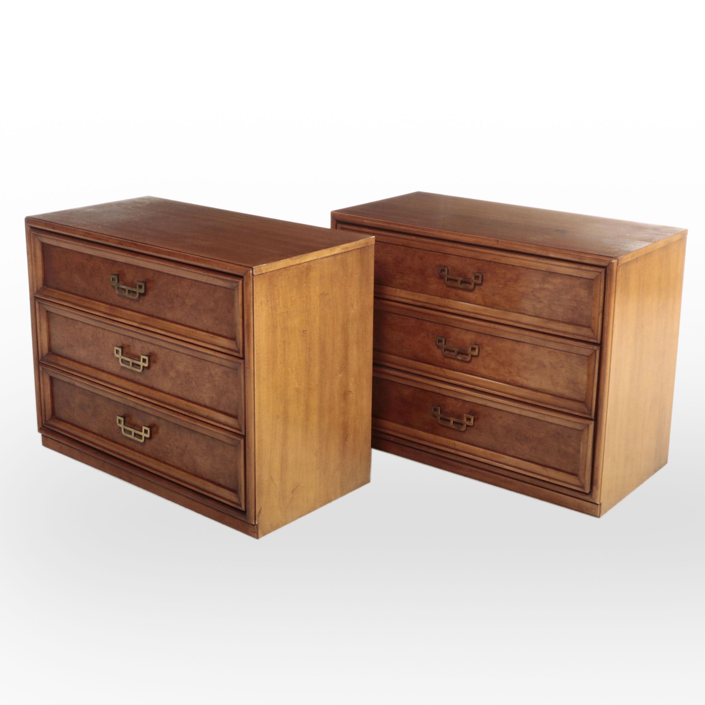 Pair of Henry Link "Mandarin" Maple and Burl Elm Three-Drawer Bedside ...