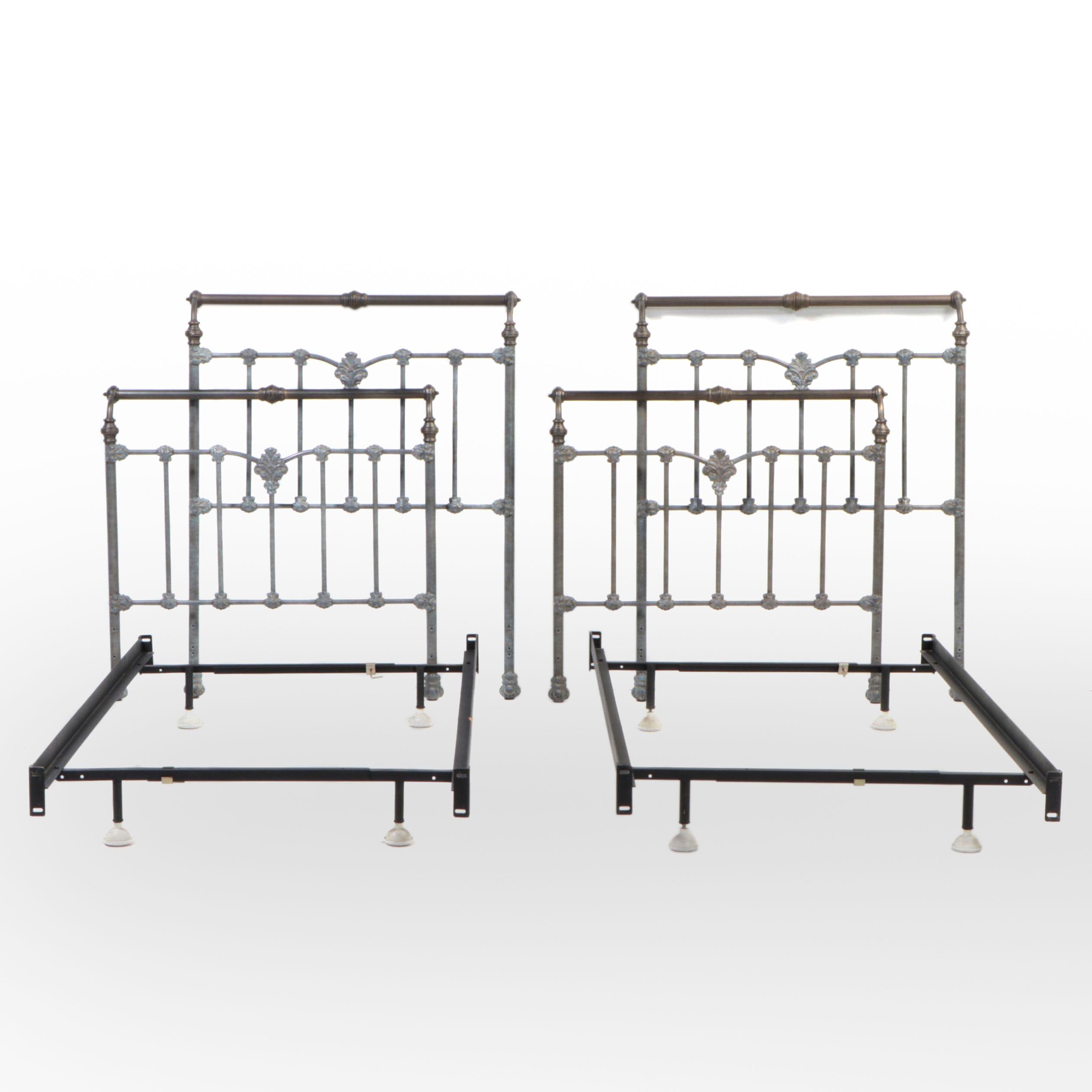 Victorian Style Patinated Metal and Brass Twin Bed Frames | EBTH