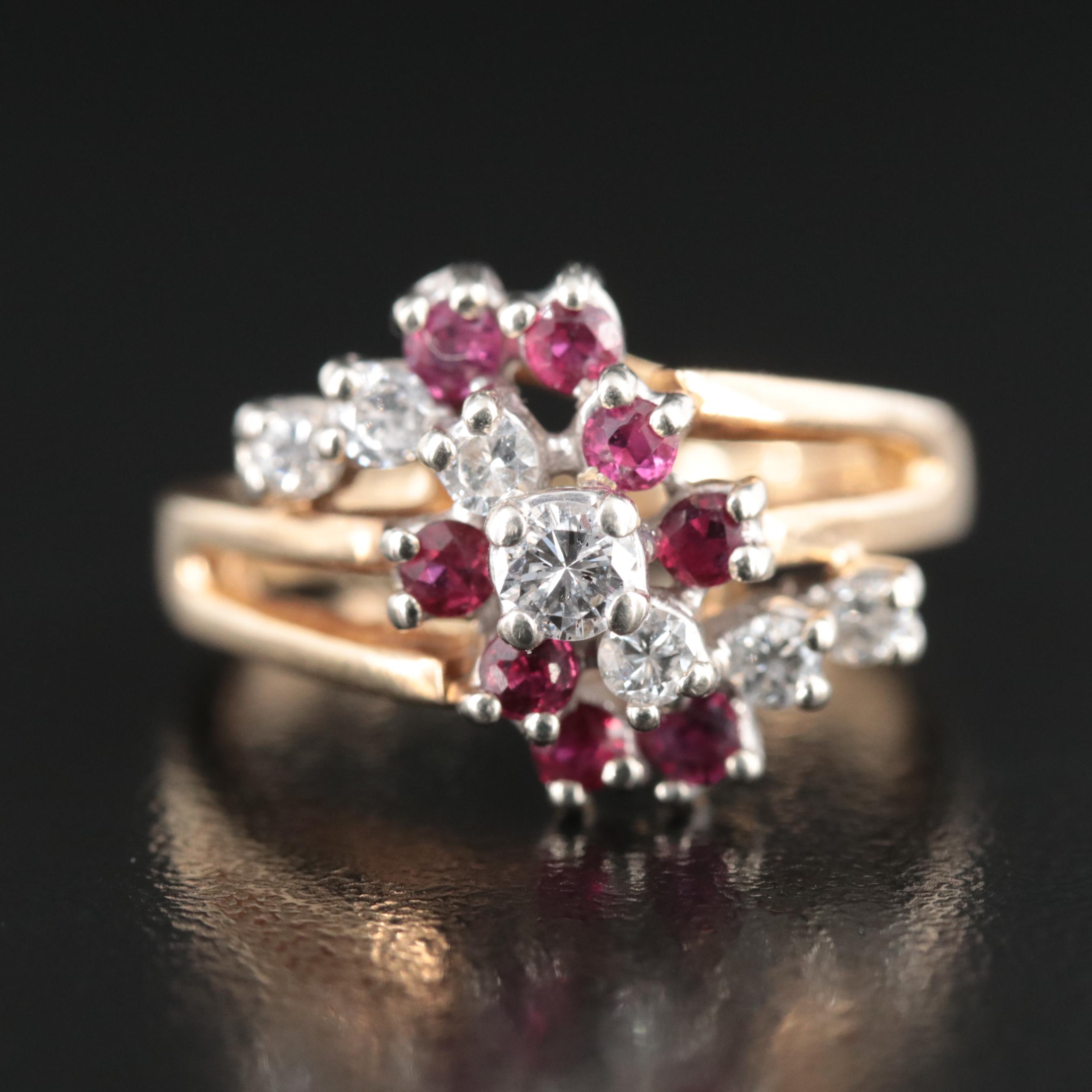 14K Diamond and Ruby Tiered Ring | EBTH
