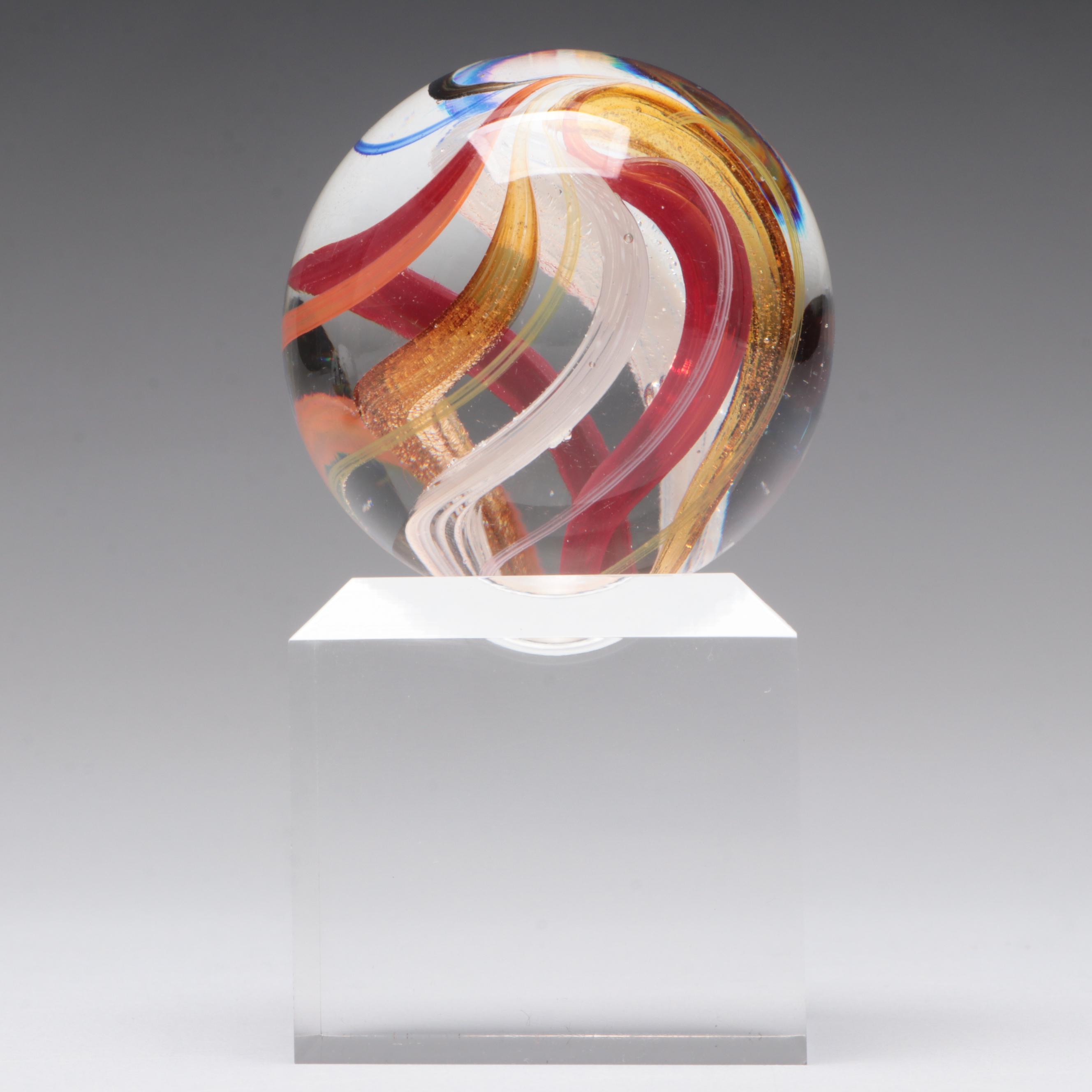 Signed Figural with Other Multicolor Filigree Art Glass Marbles on ...