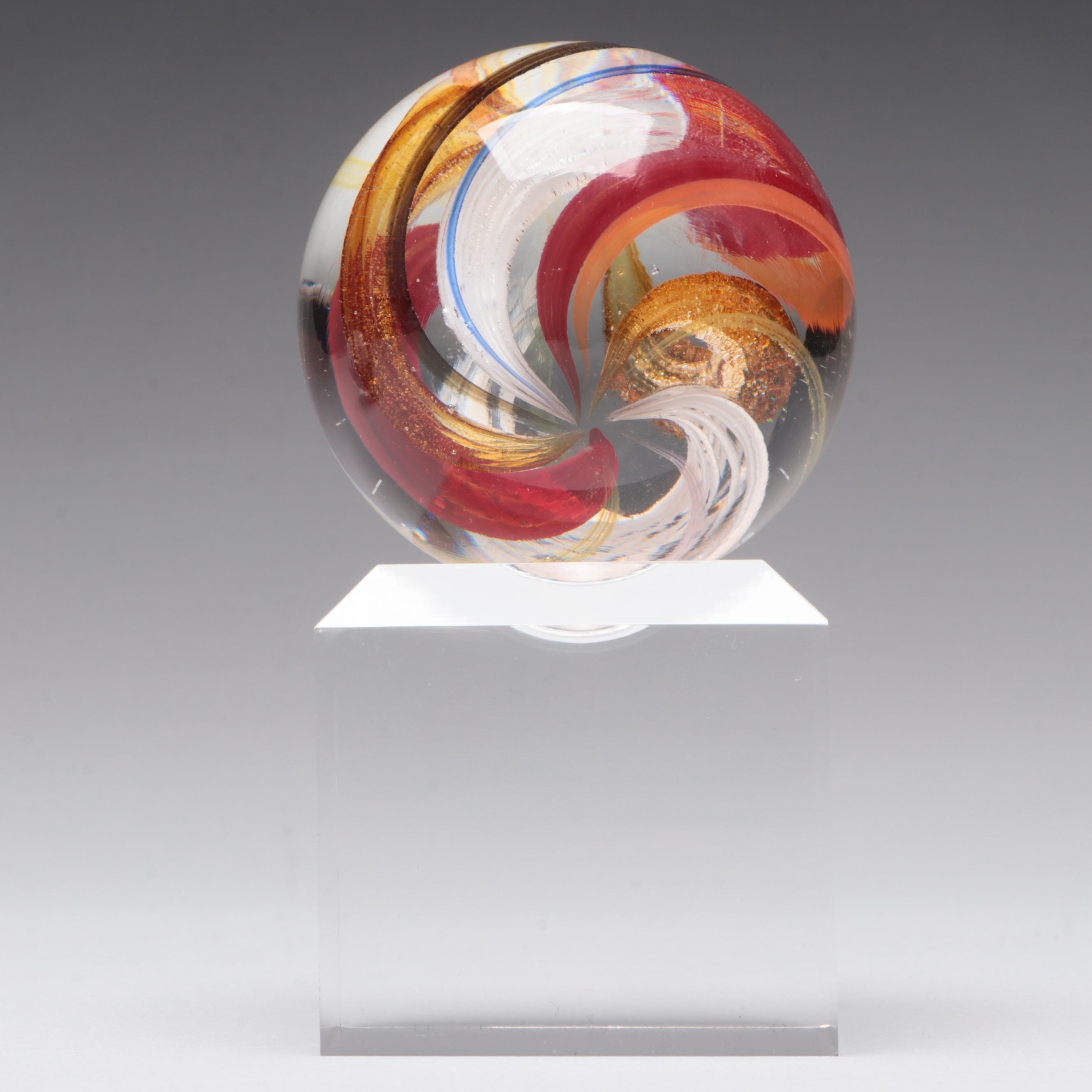 Signed Figural with Other Multicolor Filigree Art Glass Marbles on ...