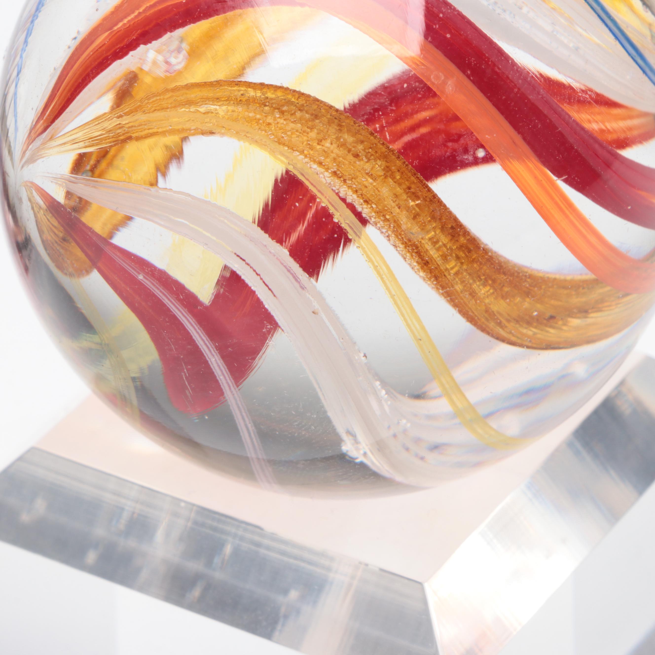 Signed Figural with Other Multicolor Filigree Art Glass Marbles on ...