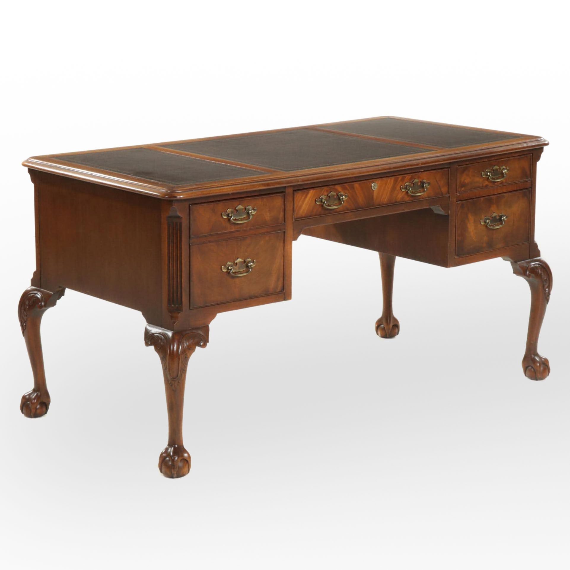 Hekman Chippendale Style Mahogany and Leather Top Desk, Mid to Late ...