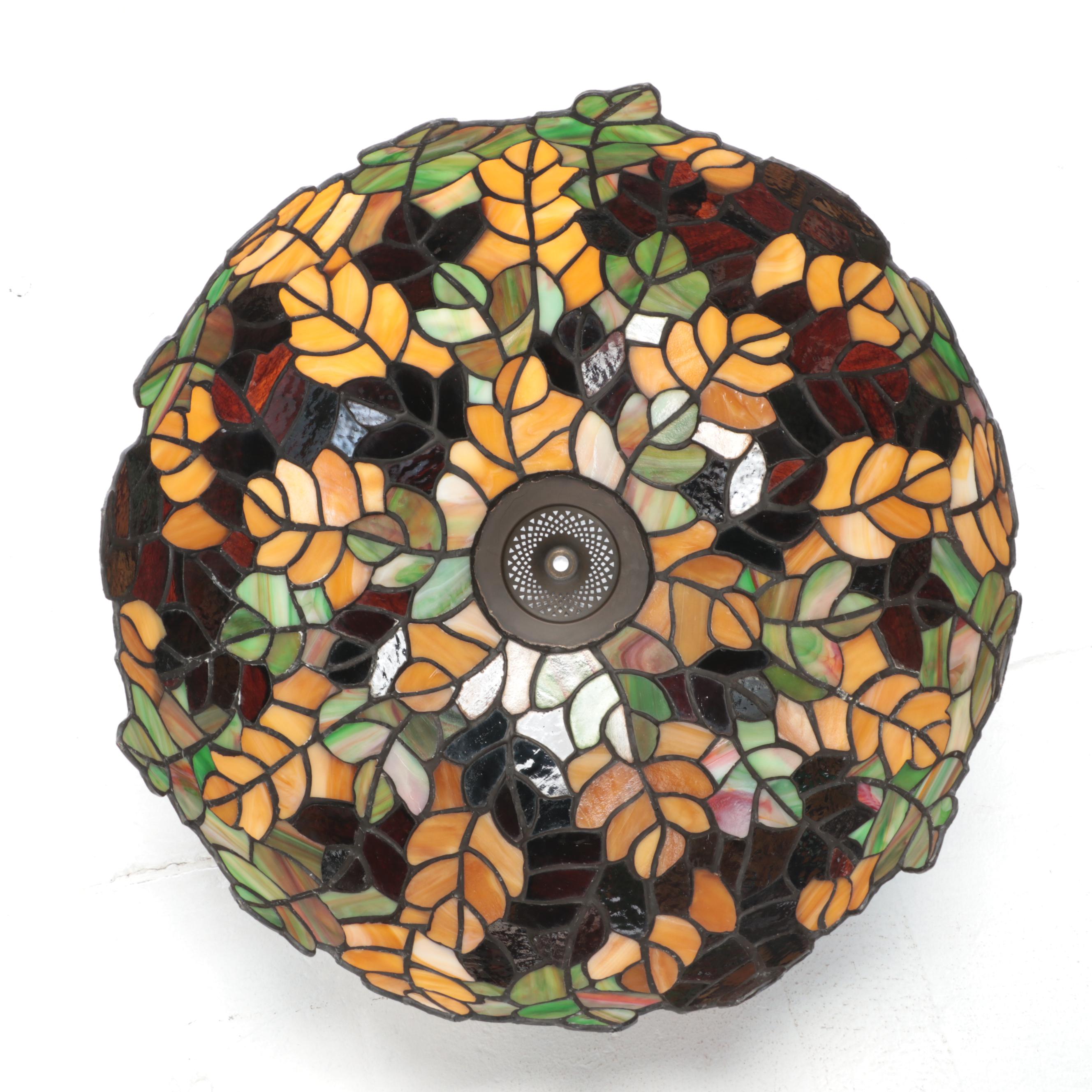 Pebbled and Slag Glass Autumn Leaves Shade with Cast Metal Floor Lamp ...