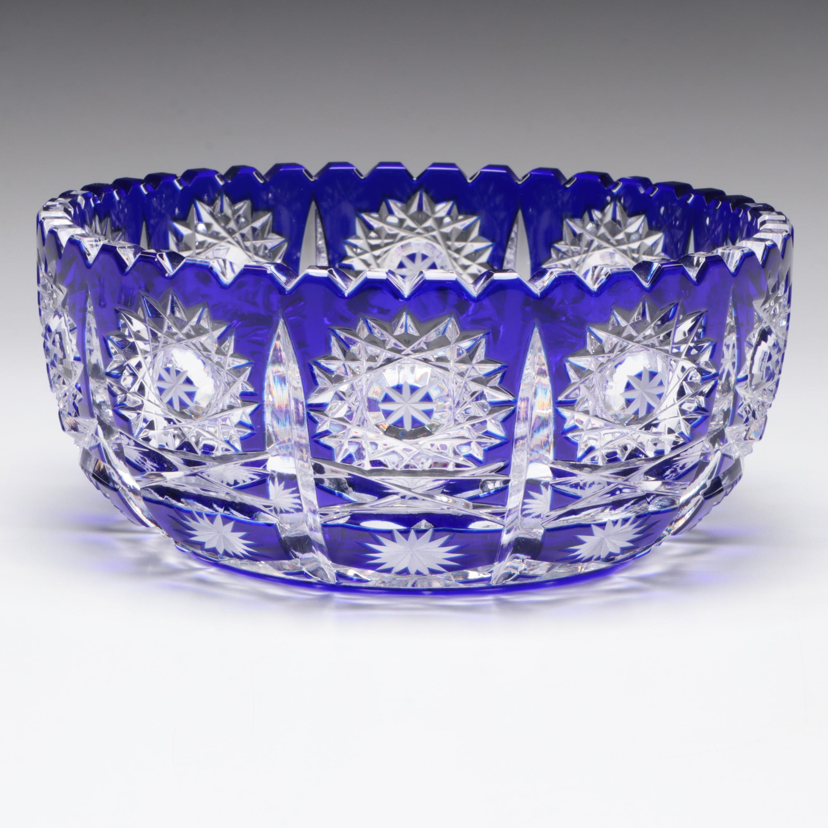 Bohemian Style Cobalt Cut to Clear Crystal Bowl | EBTH