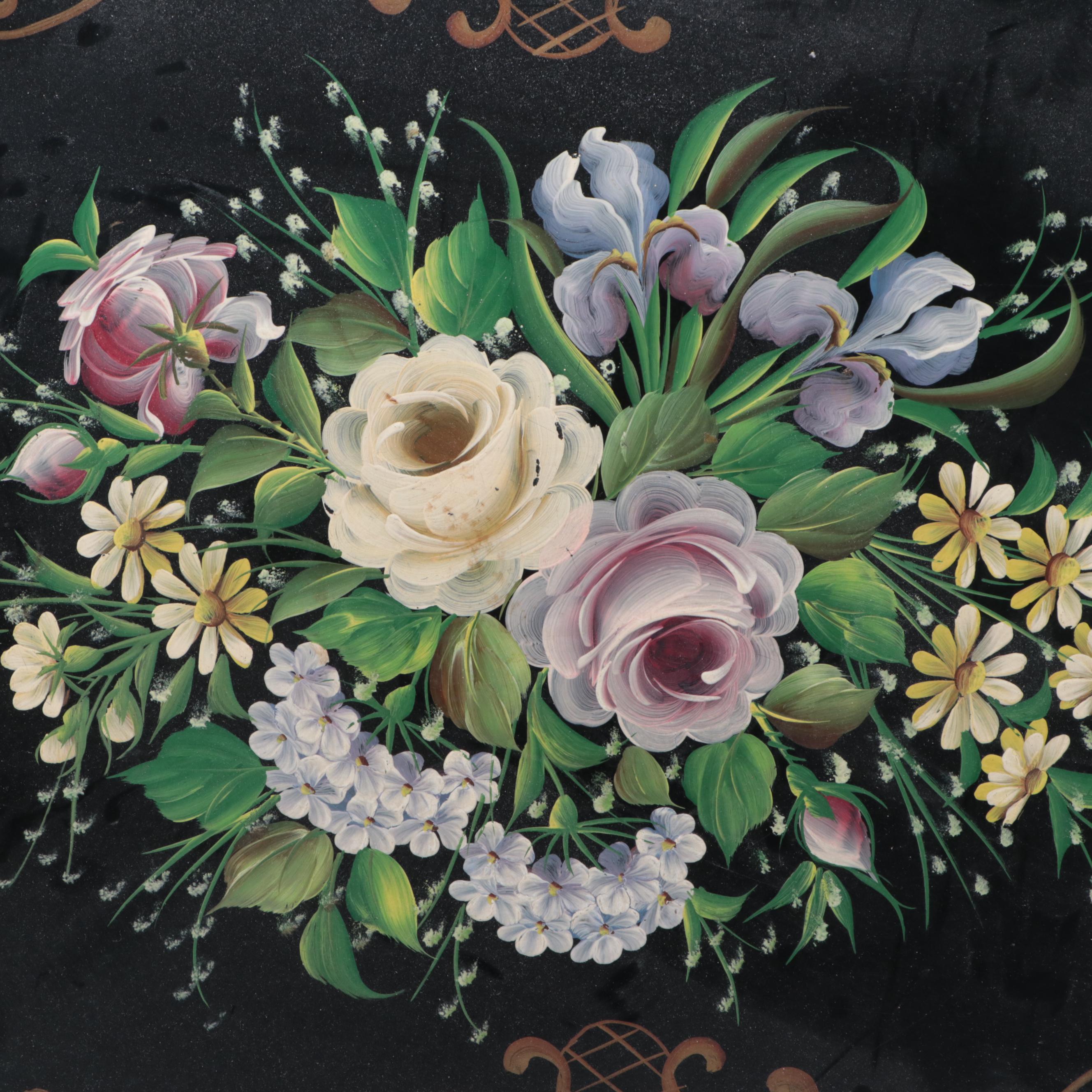 Handcrafted Pilgrim Art Toleware Decorated Metal Tray with Floral ...