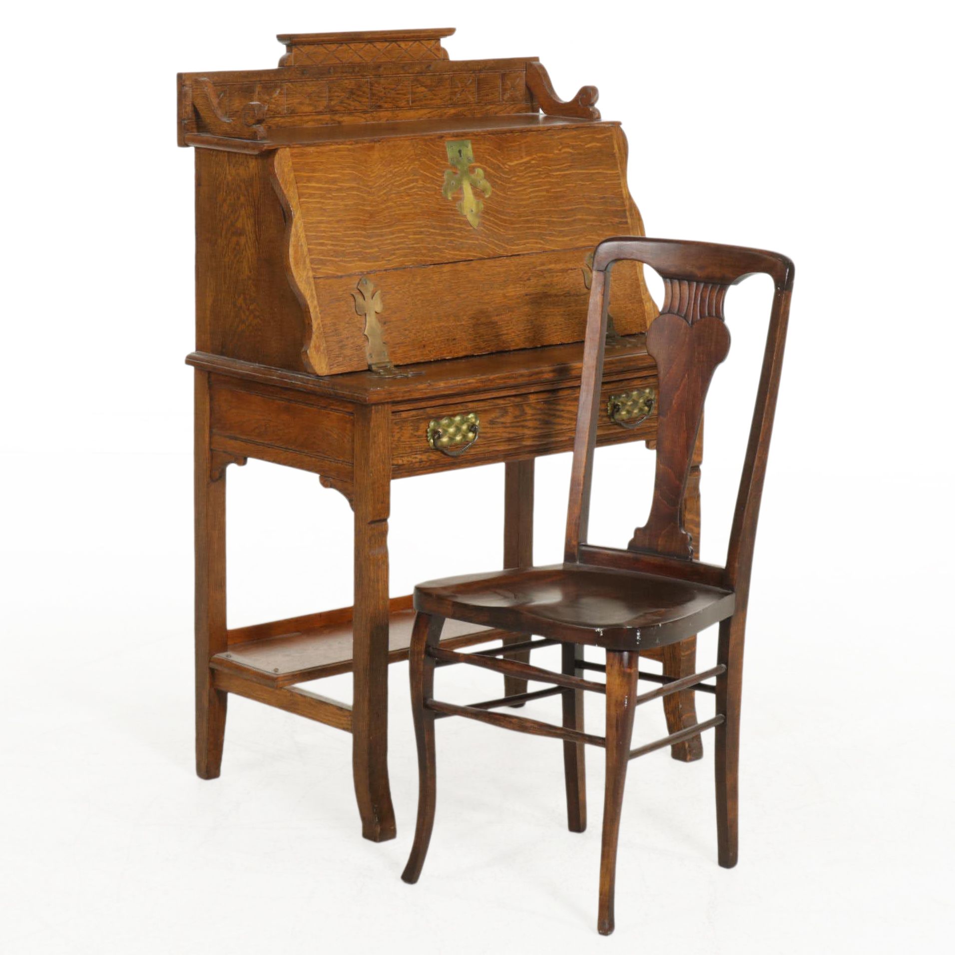 Colonial Revival Oak Secretary Desk and Chair | EBTH