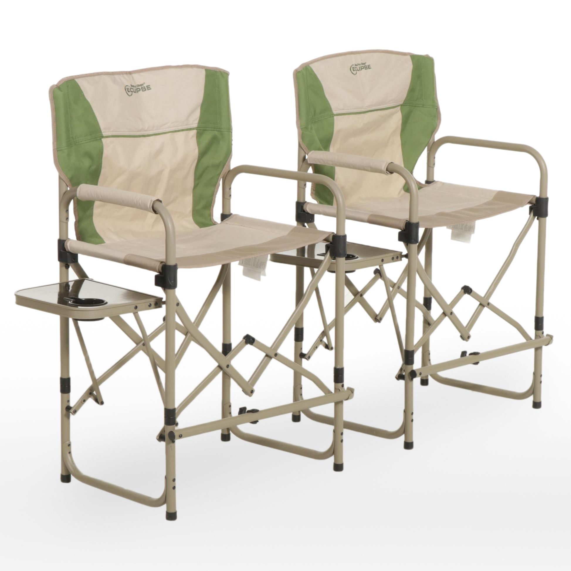 Pair of Bass Pro Shops Eclipse Folding Camp Chairs with Attached Side ...