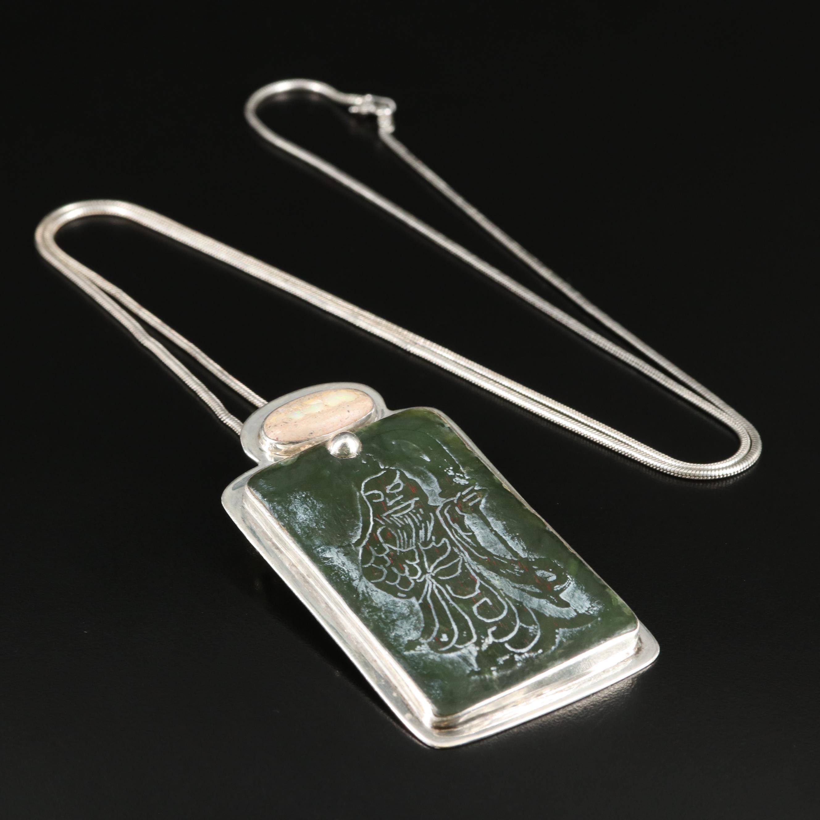 Echo the Dreamer Sterling Serpentine and Boulder Opal Converter Pendant Necklace | EBTH