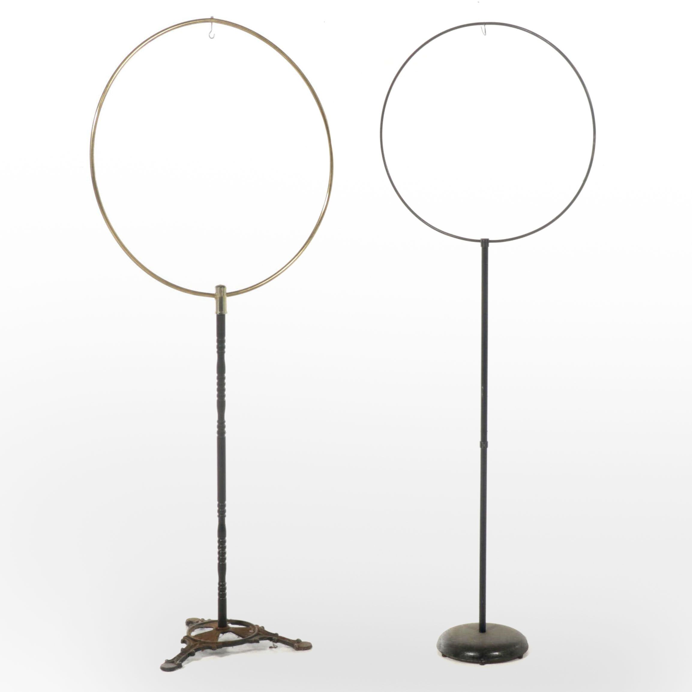 Two Black-Painted and Brass-Patinated Metal Bird Cage Stands, Incl ...