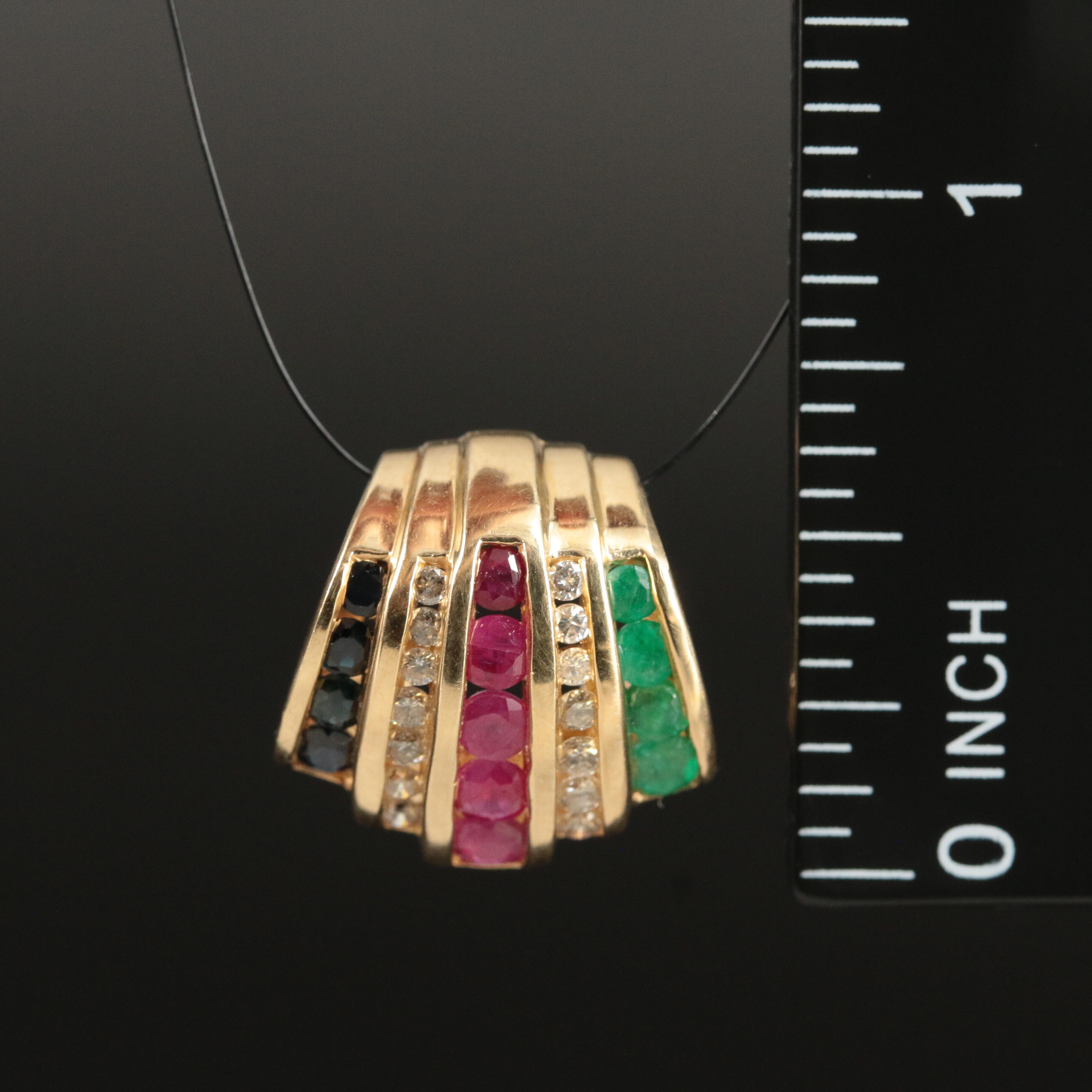 14K Ruby, Emerald, Sapphire and Diamond Slide Enhancer Pendant | EBTH