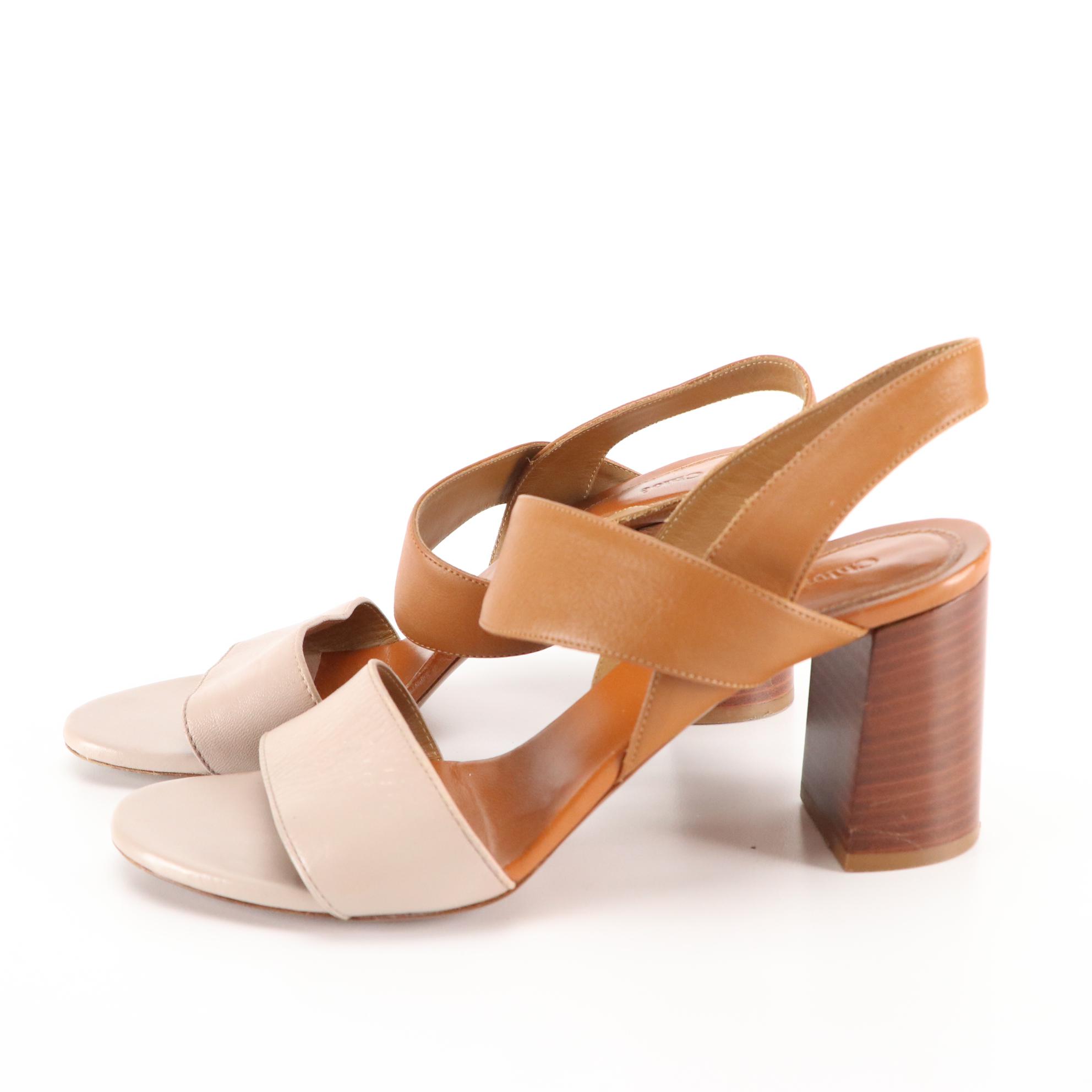 Chloé Bicolor Leather Block Heel Sandals | EBTH