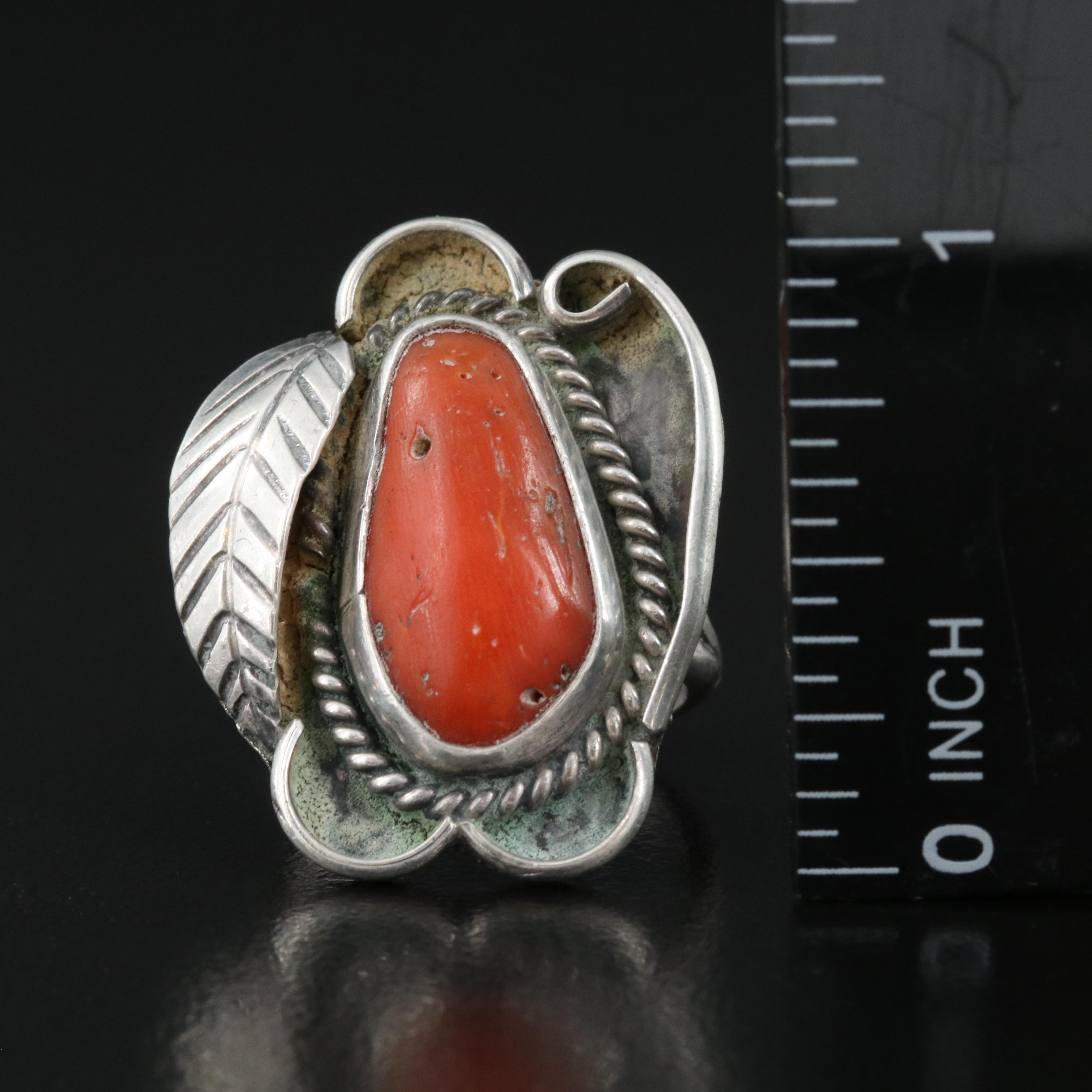 Sterling Coral Ring and Amethyst and Glass Granulated Earrings | EBTH